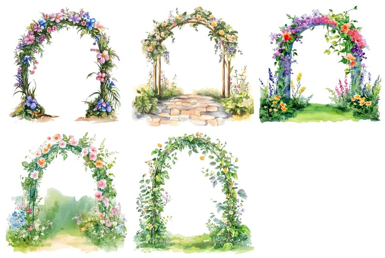 Watercolor Summer Arch Clipart, Png Bundle, Clip Art Illustration ...