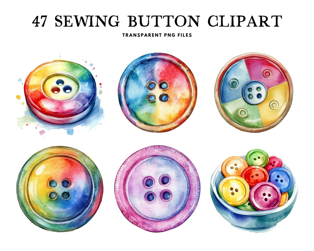 Watercolor Sewing Button Clipart, Png Bundle, Clip Art Illustration ...