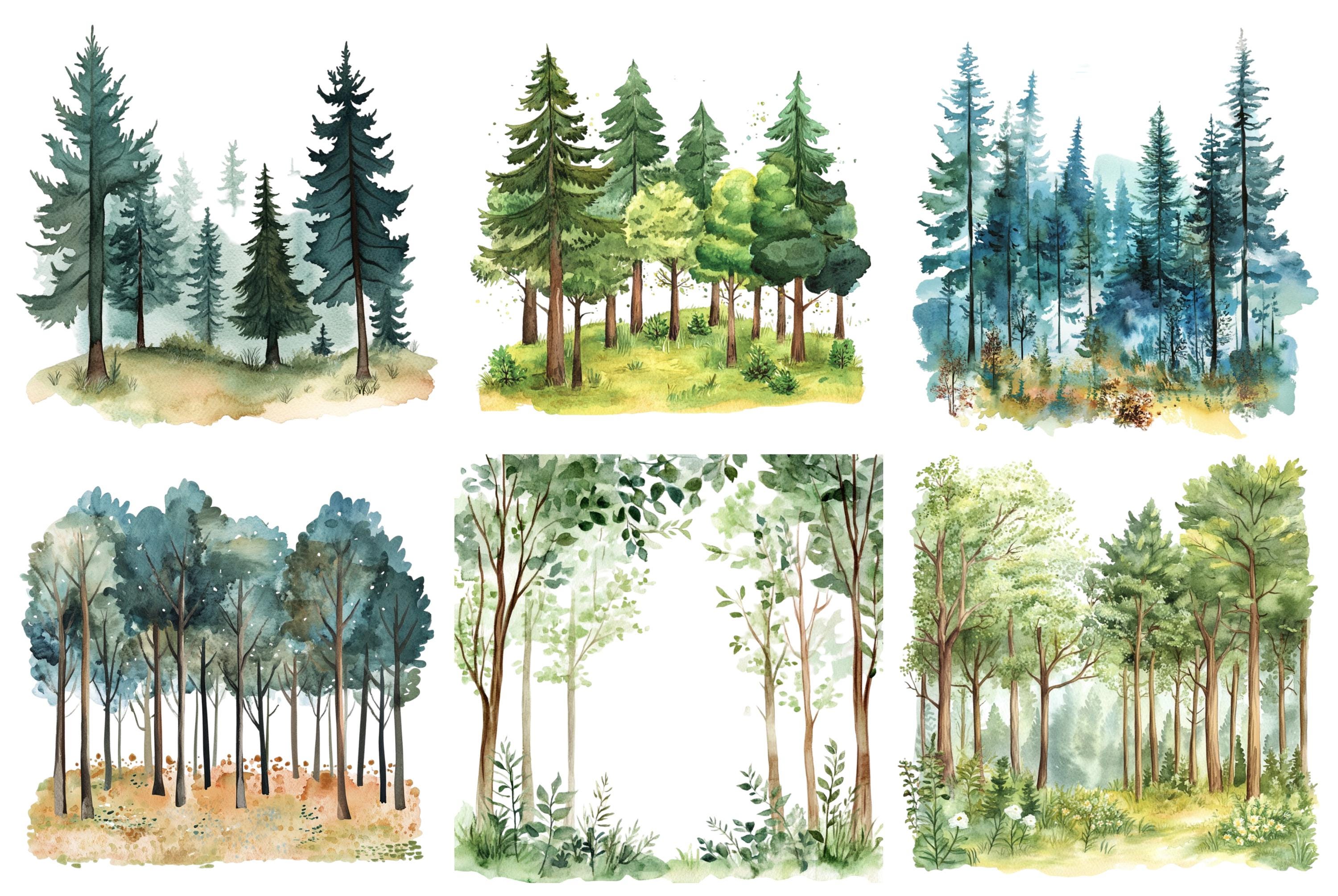 Watercolor Forest Clipart, Png Bundle, Landscape Clip Art, Nature ...