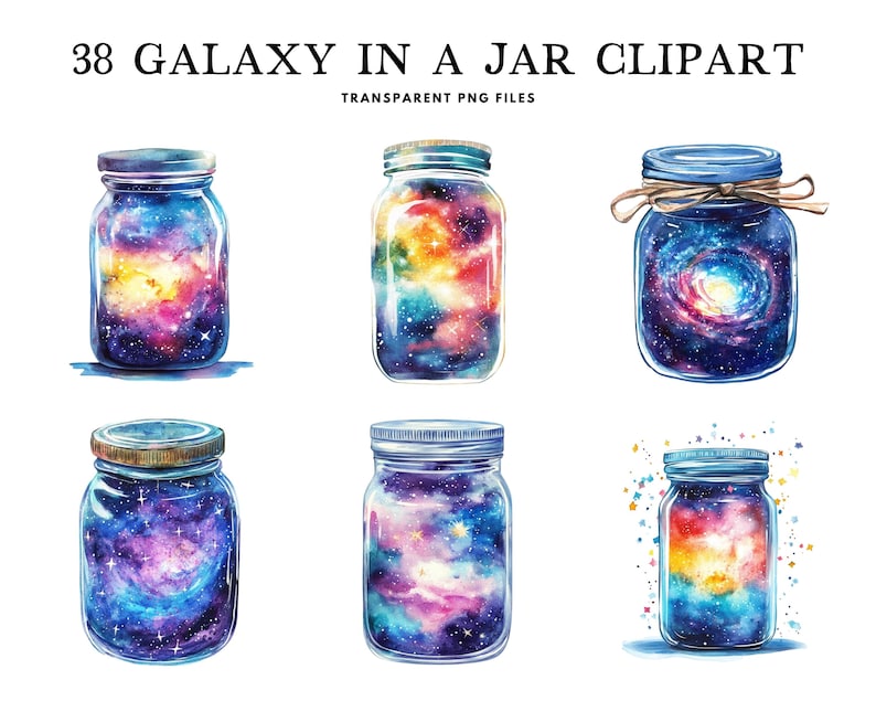 Watercolor Galaxy in A Jar Clipart, Png Bundle, Clip Art, Illustration ...