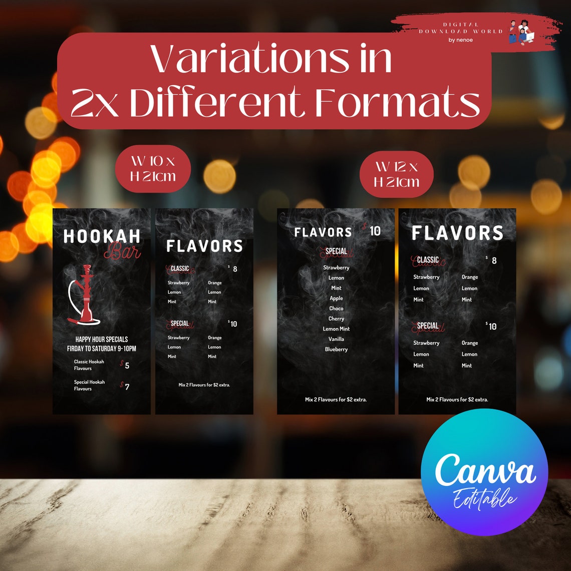 Hookah Bar Menu Card, Editable Canva Price List Template for Your ...