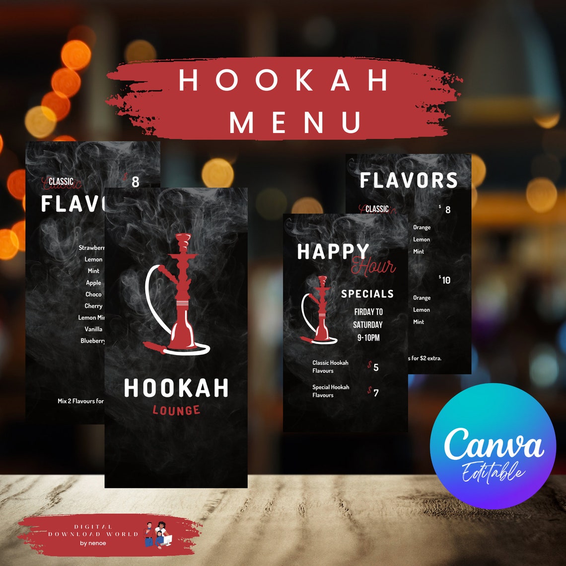 Hookah Bar Menu Card, Editable Canva Price List Template for Your Shisha Offer and Drinks With ...