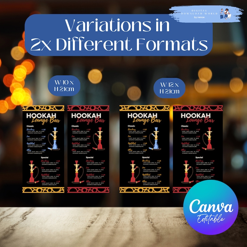 Hookah Bar Menu Card, Editable Canva Price List Template for Your ...