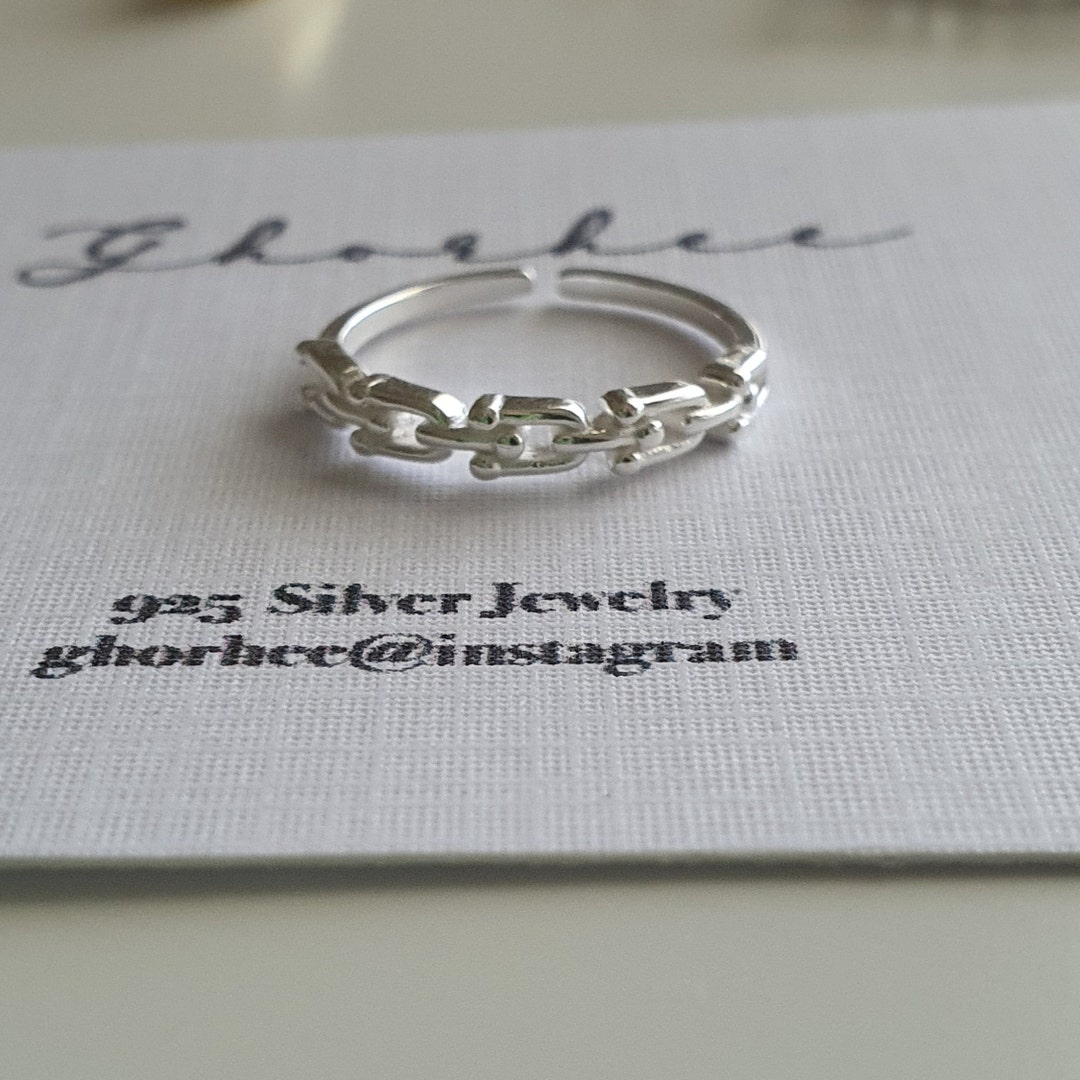 Sterling Silver Pinky Ring, Pinky Daily Silver Ring, Silver Link Chain Ring, Open Silver Ring ...