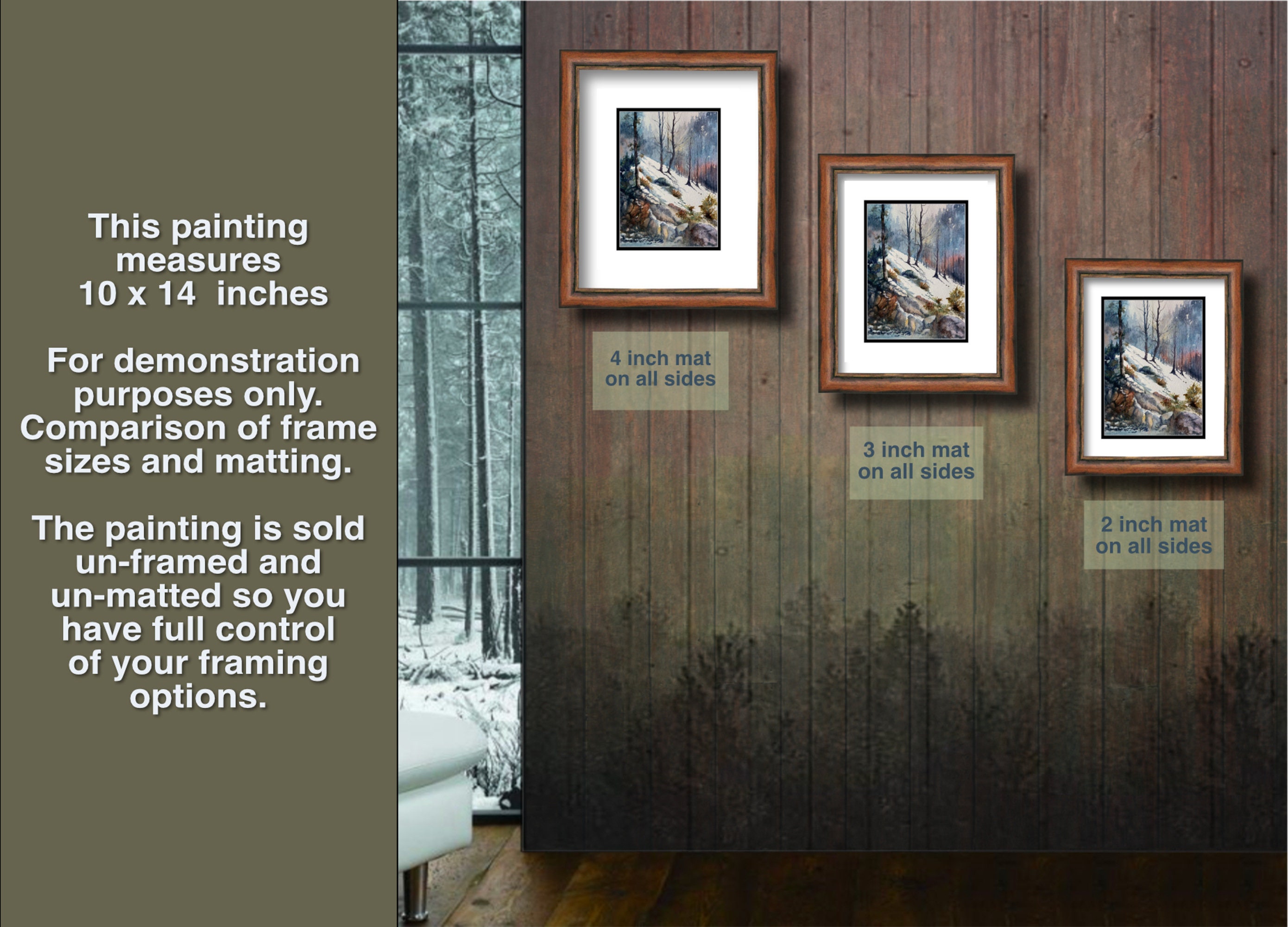 Winter Tree Original Watercolor Painting Mountain Snowscape Rocks and ...