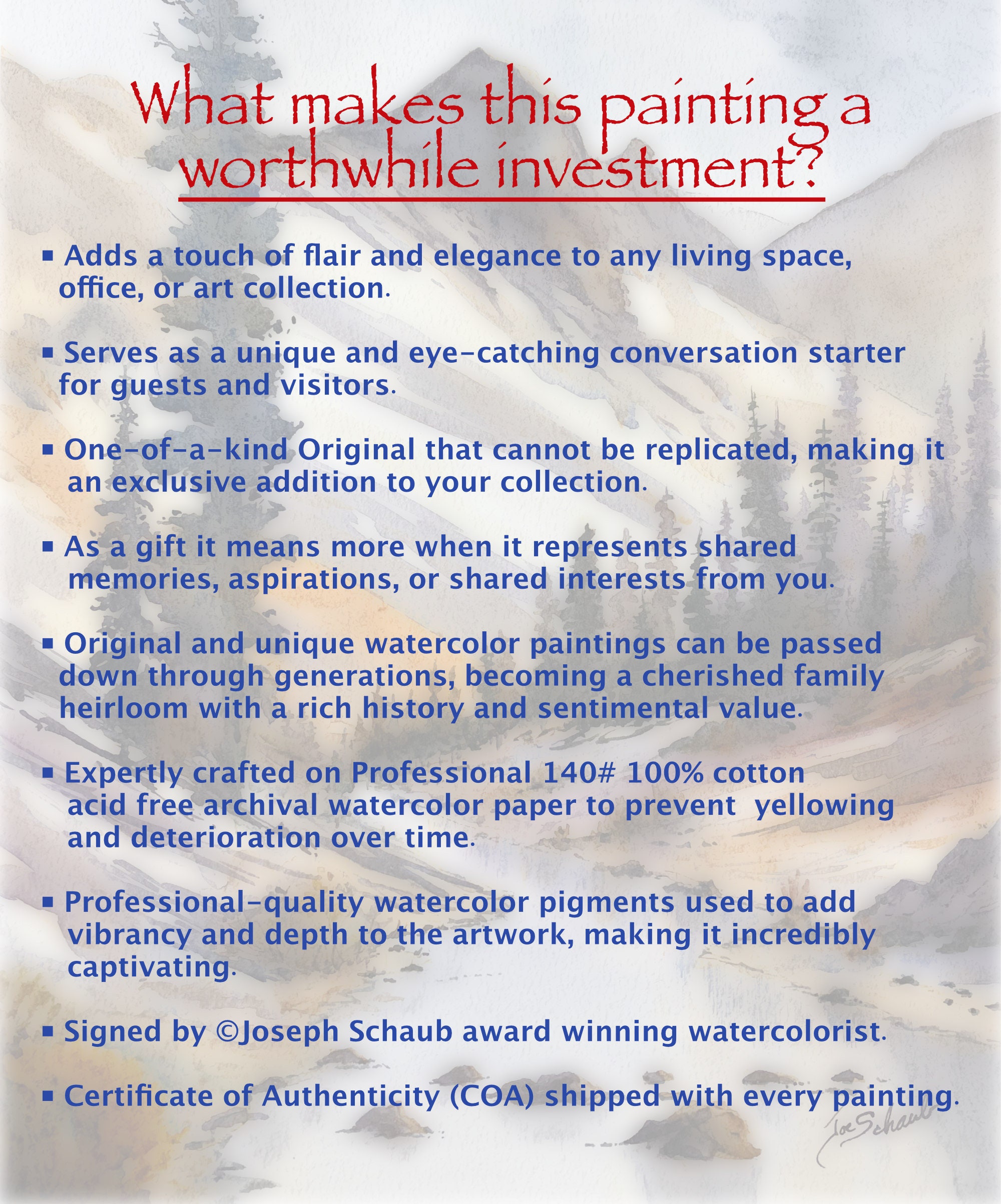 Pine Tree Original Watercolor Painting of Mountain River Landscape ...