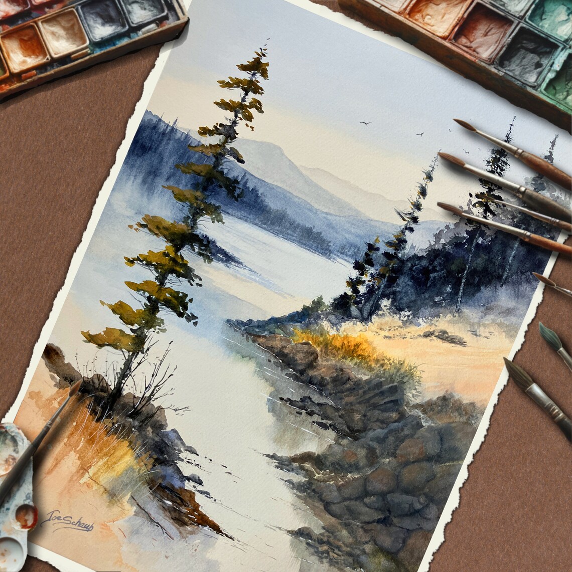 Colorado Original Watercolor Painting of Snake River Landscape. Rocky ...