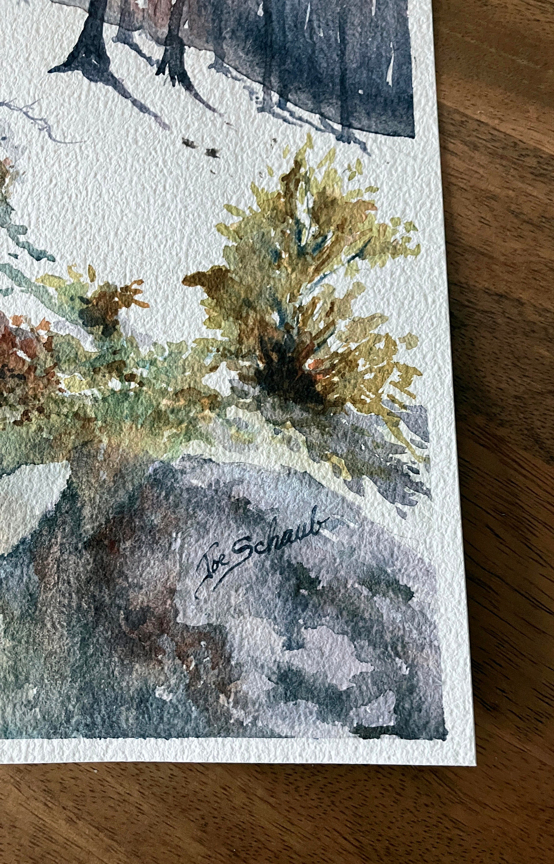 Winter Tree Original Watercolor Painting Mountain Snowscape Rocks and ...