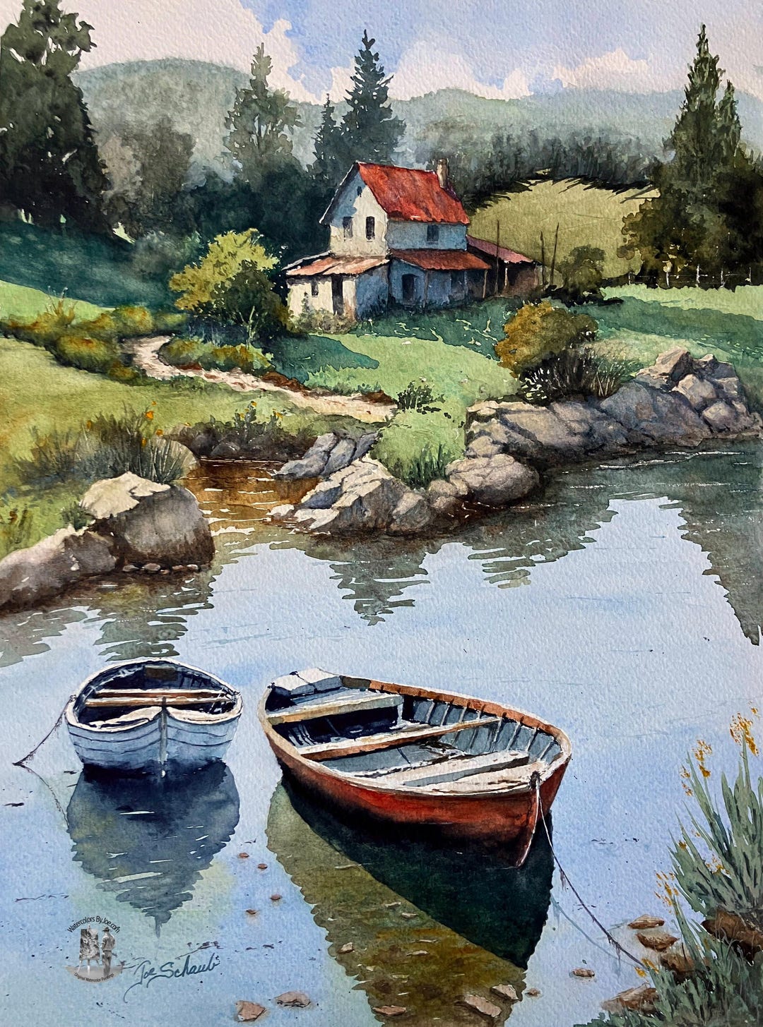 Rowboat Original Watercolor Painting, Not a Print, Cottage Landscape ...