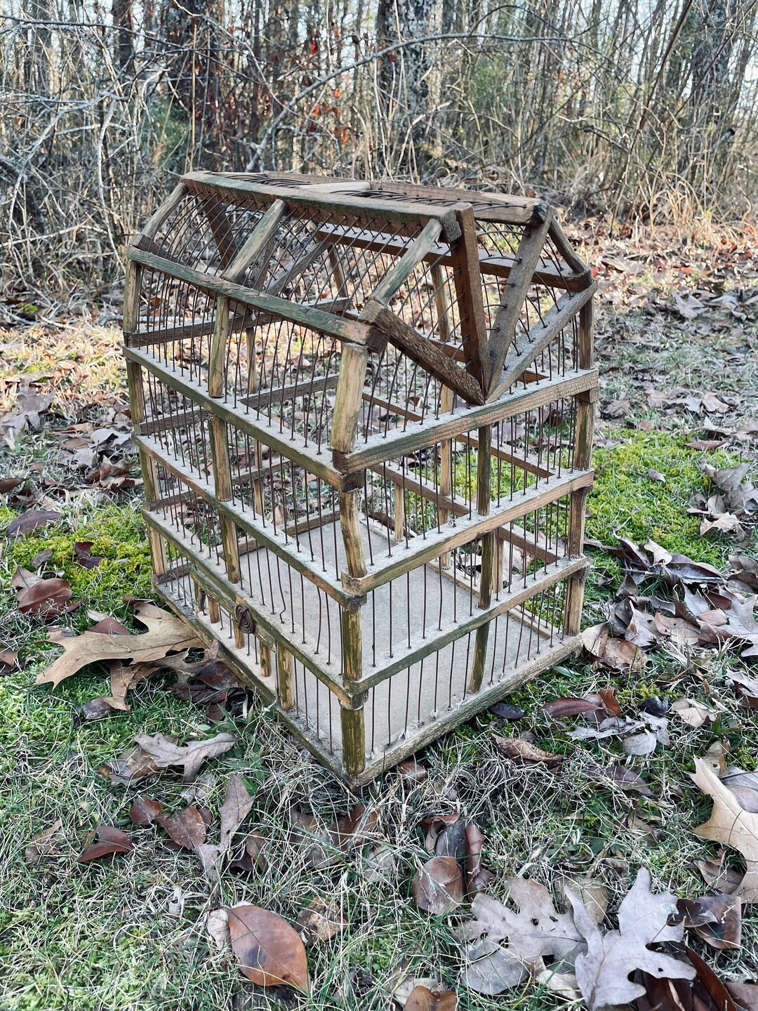 Antique Primitive Birdcage Wood and Wire Bird House, 15 Inches Tall Old ...