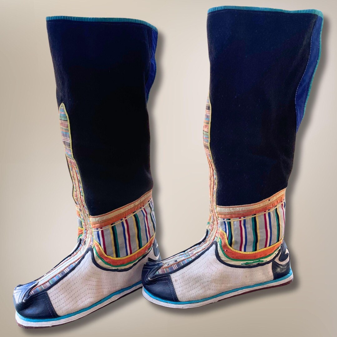 Tibetan Vntg Colorful Boots, Leather and Wool Ethnic Shoes, Unisex Rare ...