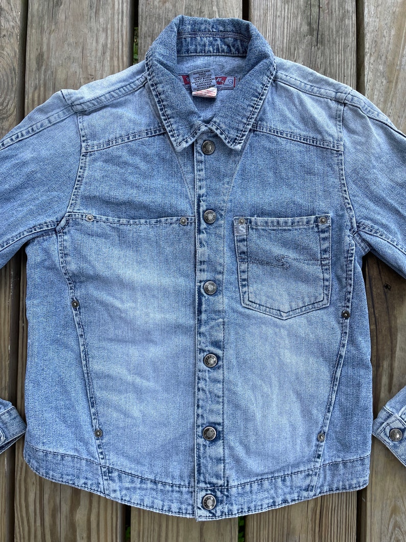 Vintage Silver Brand Jean Jacket Womens Medium 90s Y2K Denim Trucker ...
