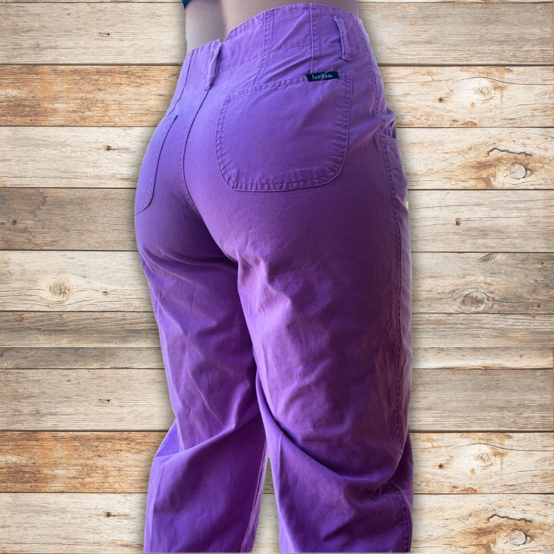 Vintage Bonjour High Waisted Purple Pants Womens 27W, 80s 90s Fashion ...