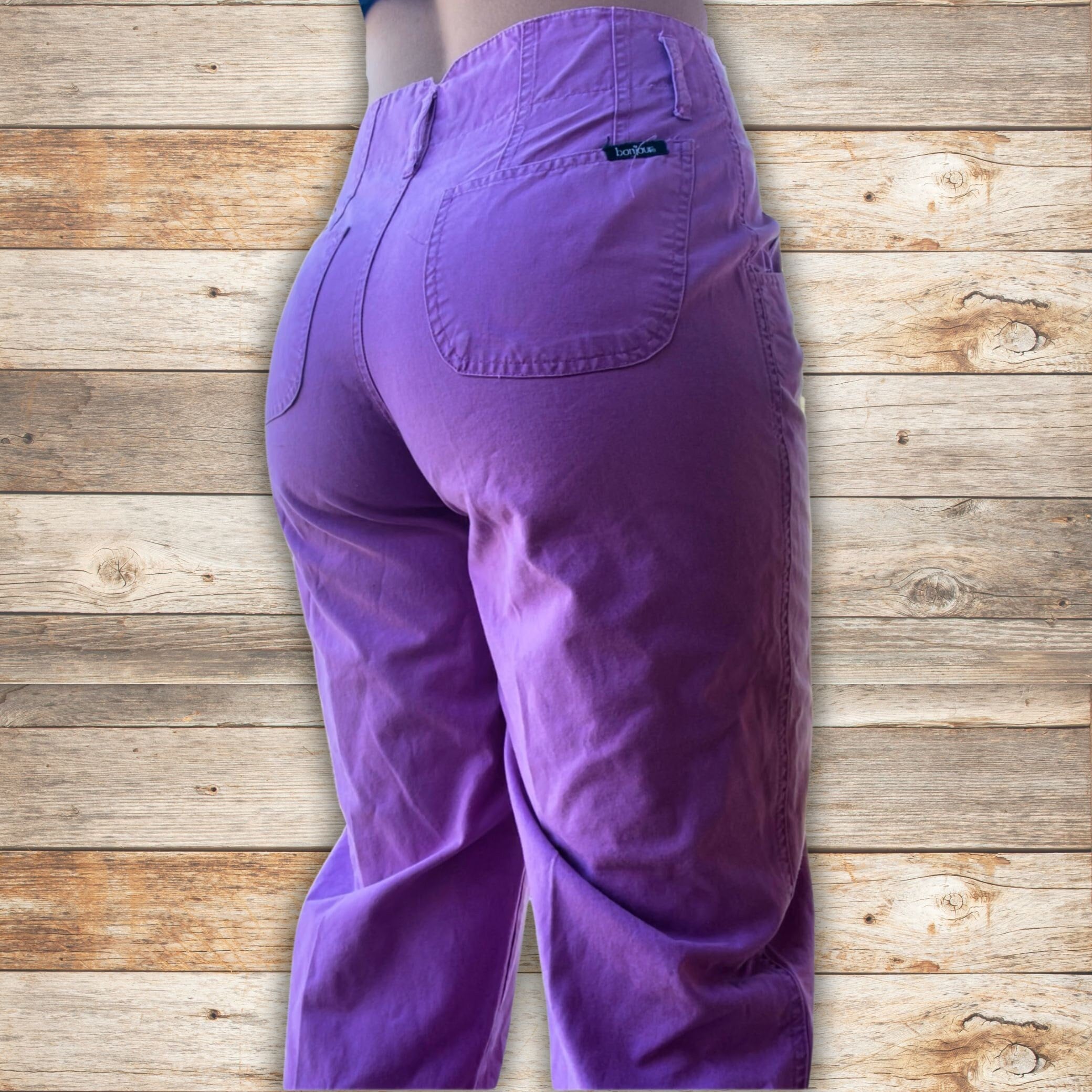 Vintage Bonjour High Waisted Purple Pants Womens 27W, 80s 90s Fashion ...