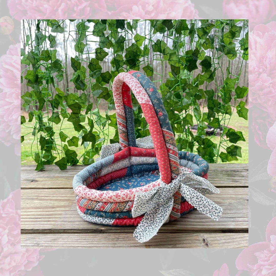 Quilted Small Vintage Handmade Basket Colorful Cottage Core Decor ...