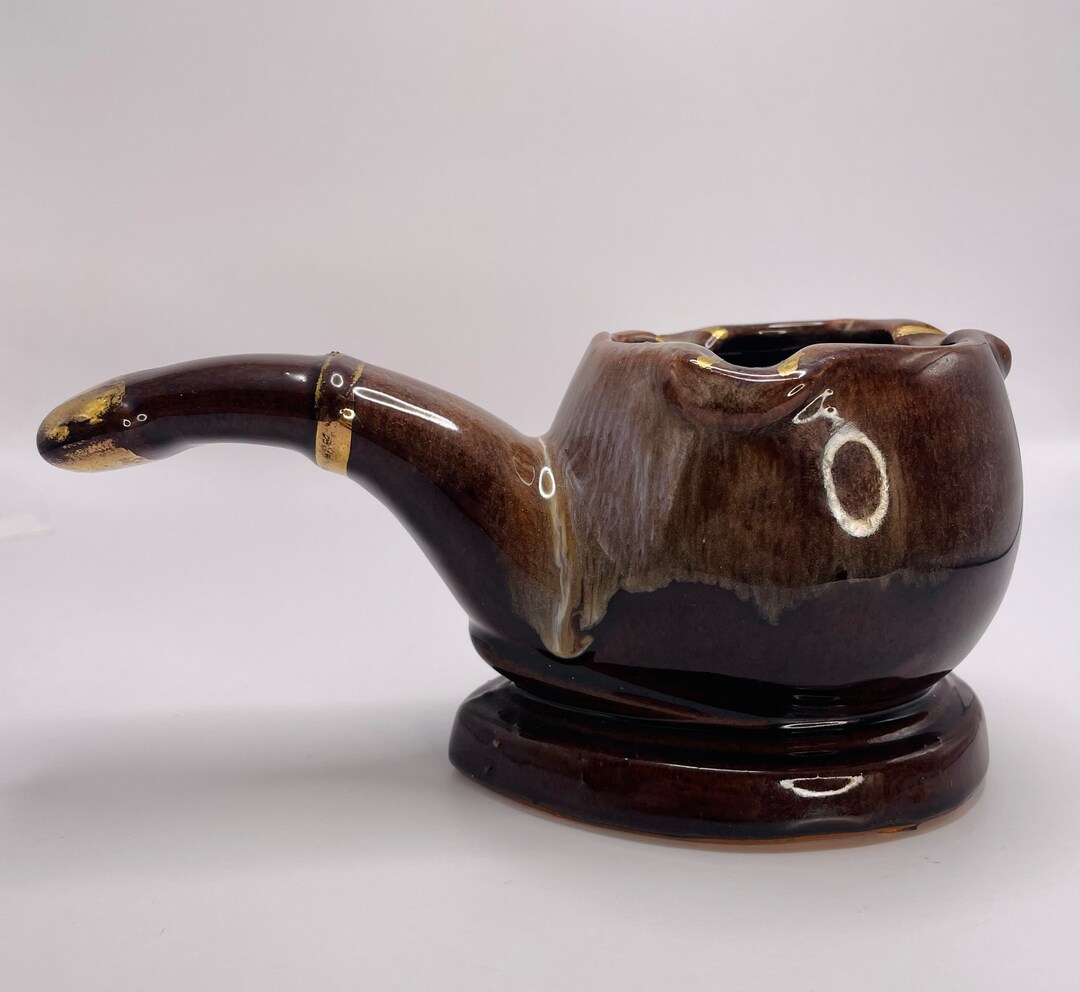 Vintage Tobacco Pipe Shaped Ceramic Pottery Ashtray W/ Gold Trim by ...