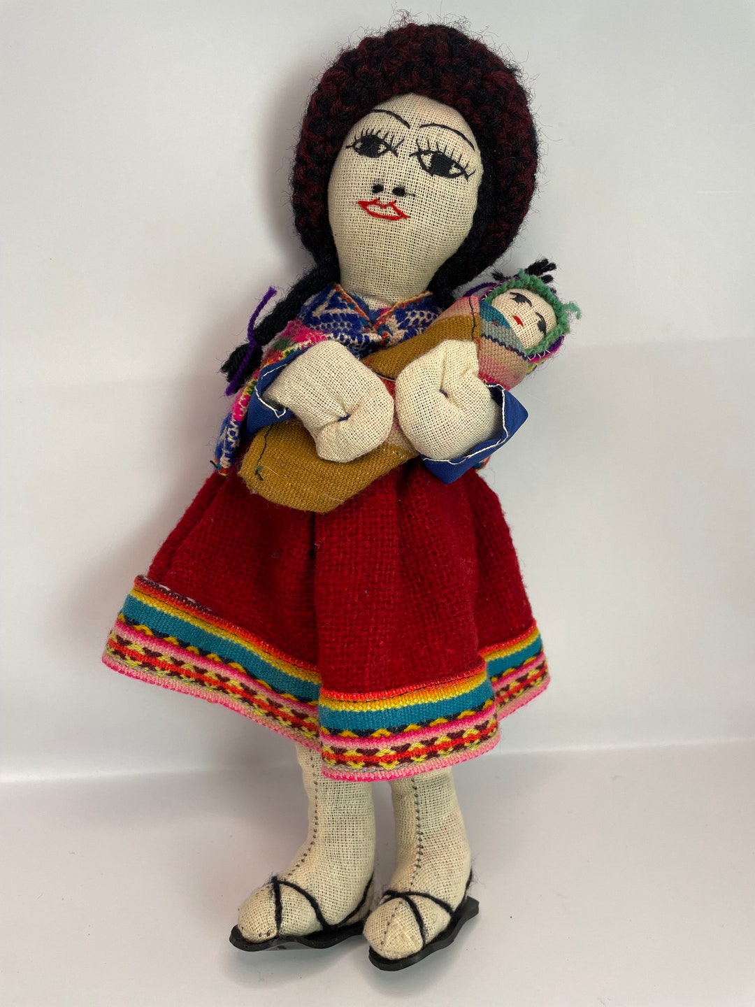 Handmade Peruvian Doll, Vintage Peru Hand Crafted Folk Cloth Rag Doll ...