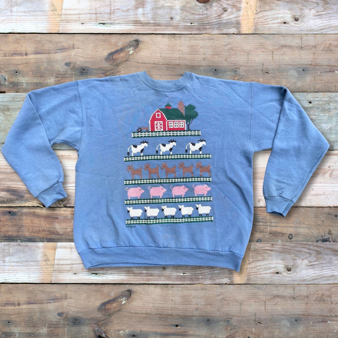 Vintage Medium 90’s Farm Barn Animals Country Life Sweatshirt Womens ...