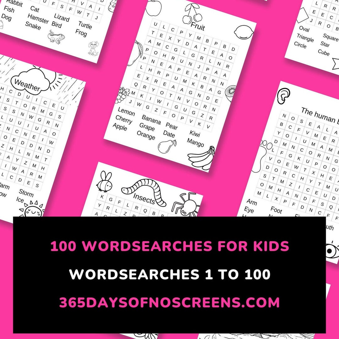 100 X Wordsearch Colouring Sheets for Kids - Etsy