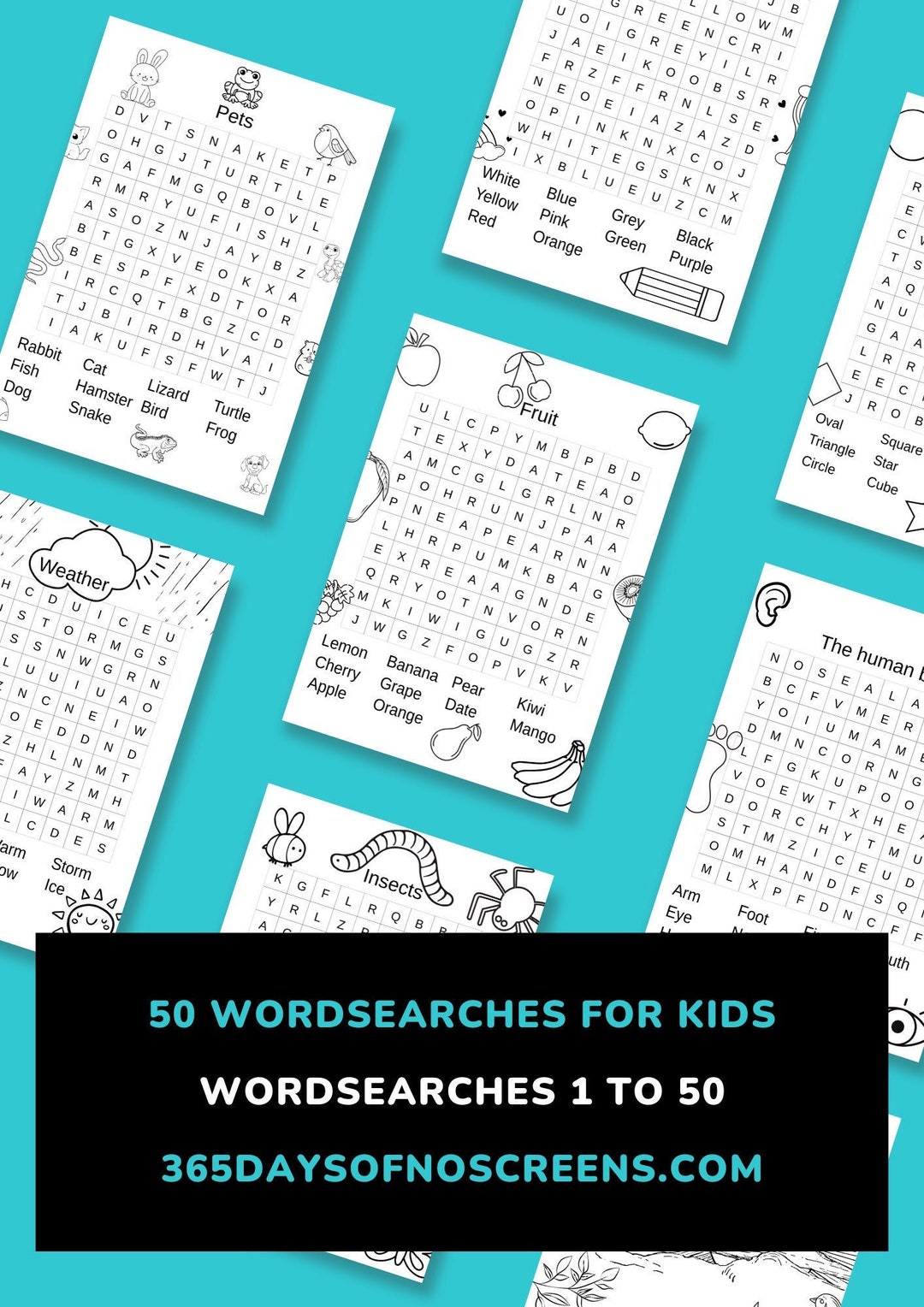 50 Wordsearch Colouring Sheets for Kids - Wordsearches 1 to 50 - Etsy