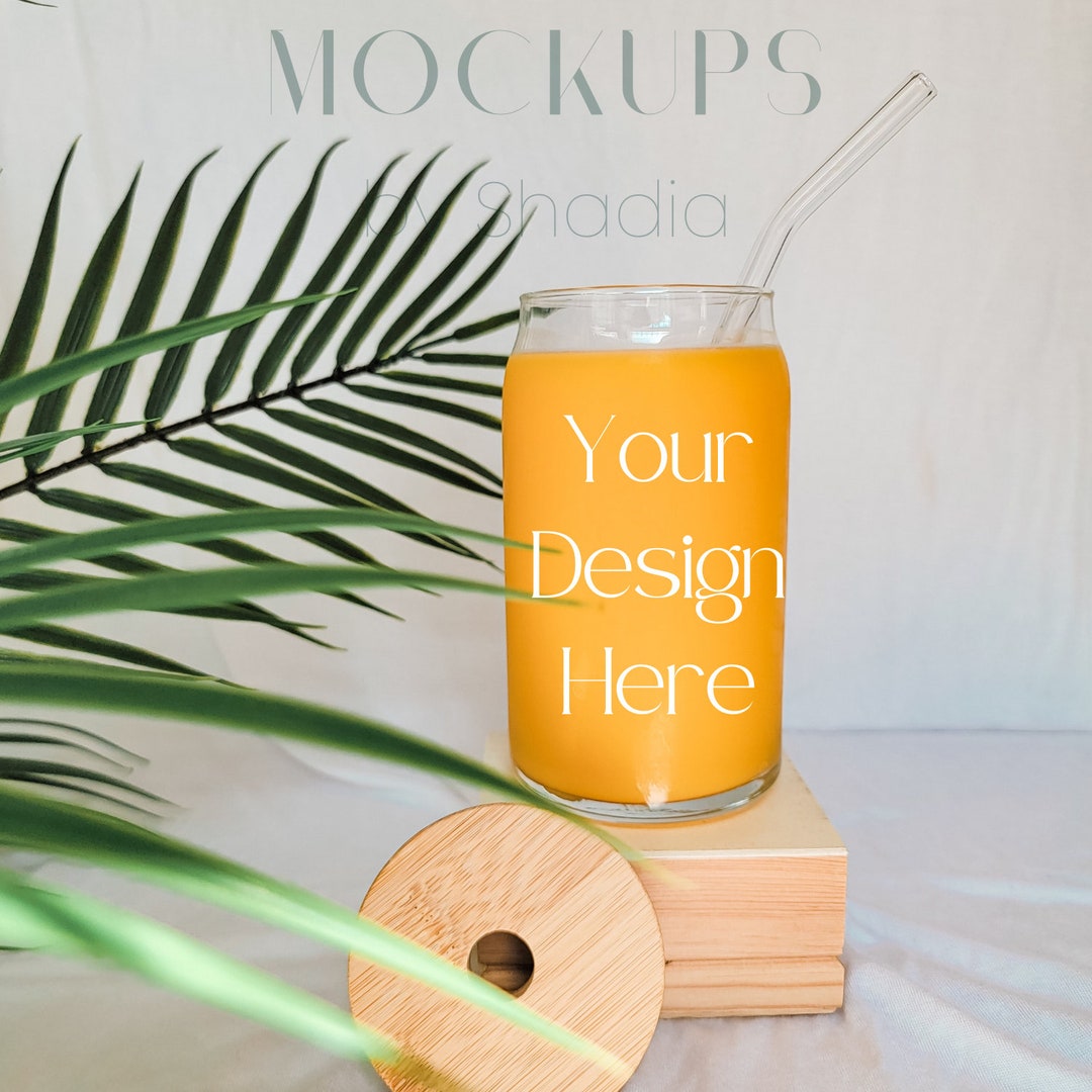 Glass Can Cup Mockup 16oz Add Your Own Design Yellow Glass Cup - Etsy
