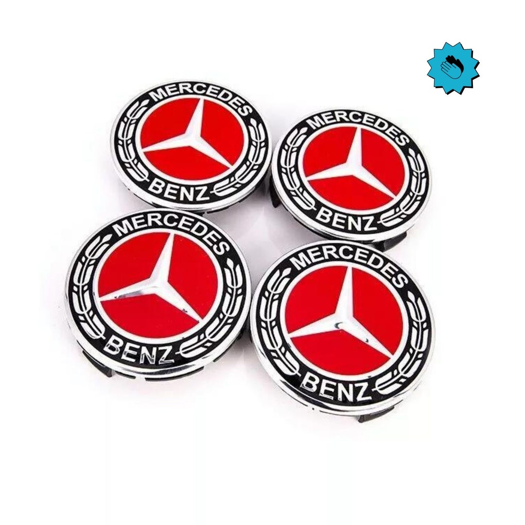 Set of 4 Logo Mercedes Emblem Rim Hub Cover Wheel Center Badge Blue ...