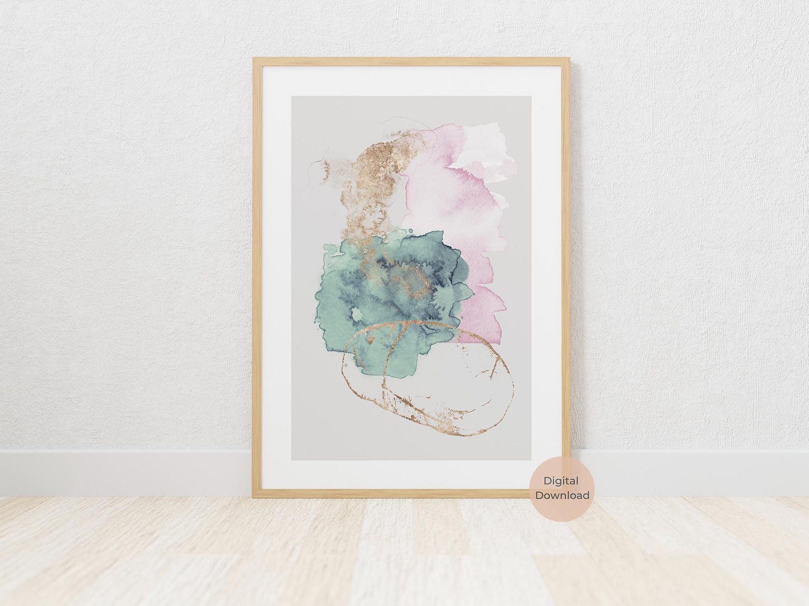 Sage Green and Pink Abstract Wall Art, Set of 3, Blush Pink and Gold ...