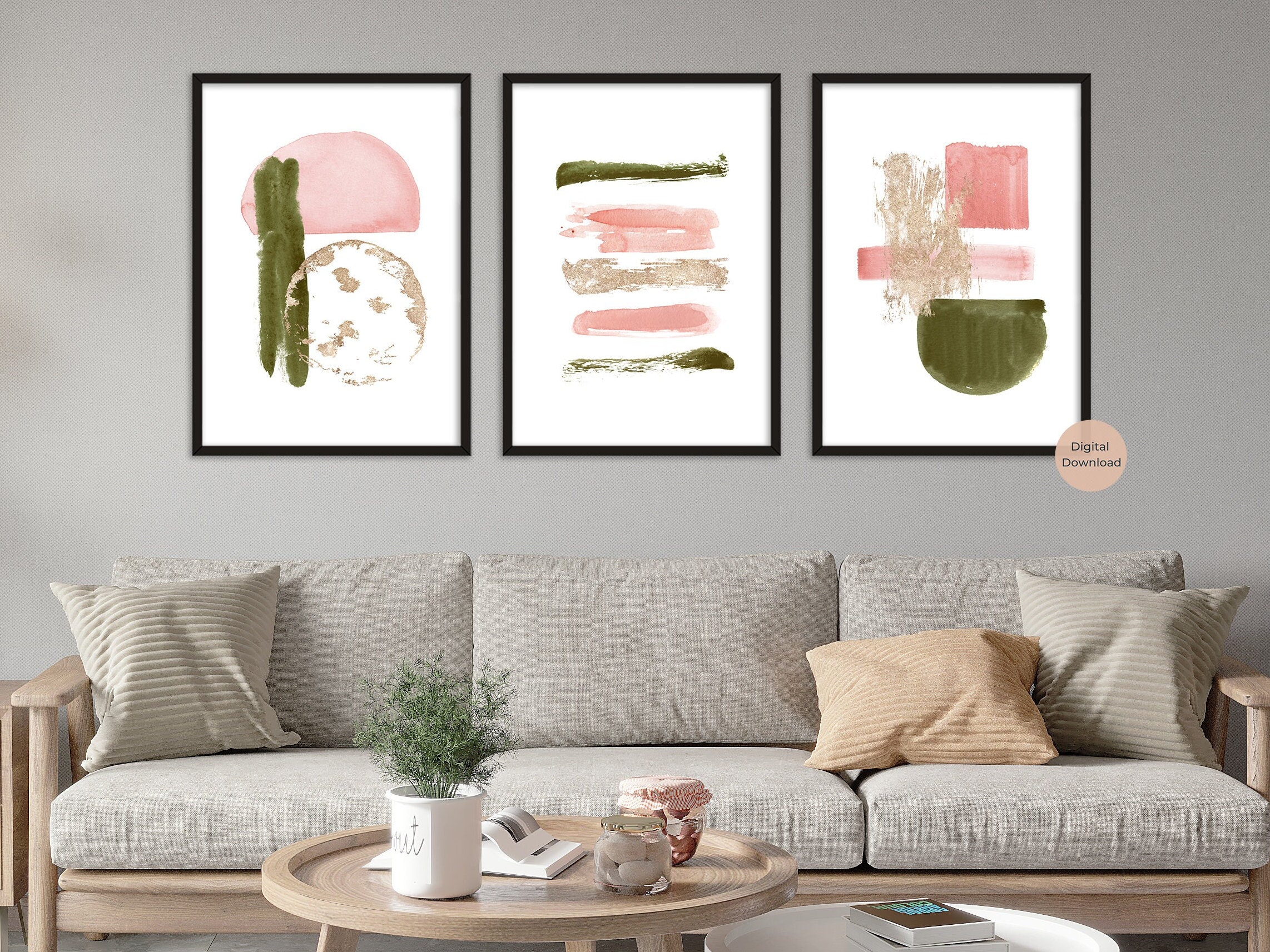 Sage Green Blush Pink and Gold Abstract Prints Set of 3 - Etsy