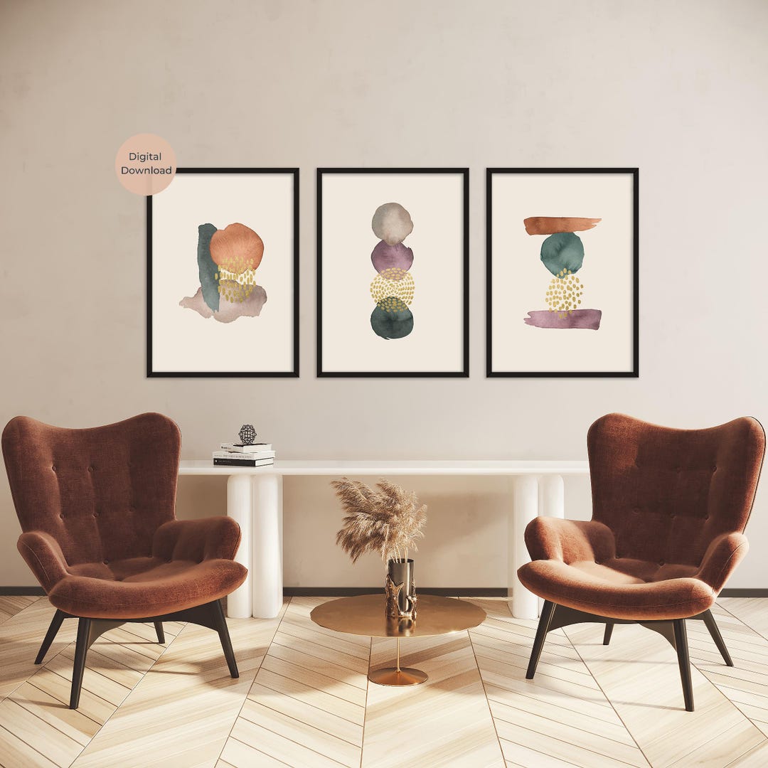 Earthy Jewel Tones Wall Art, Geometric Abstract Mid Century Prints ...
