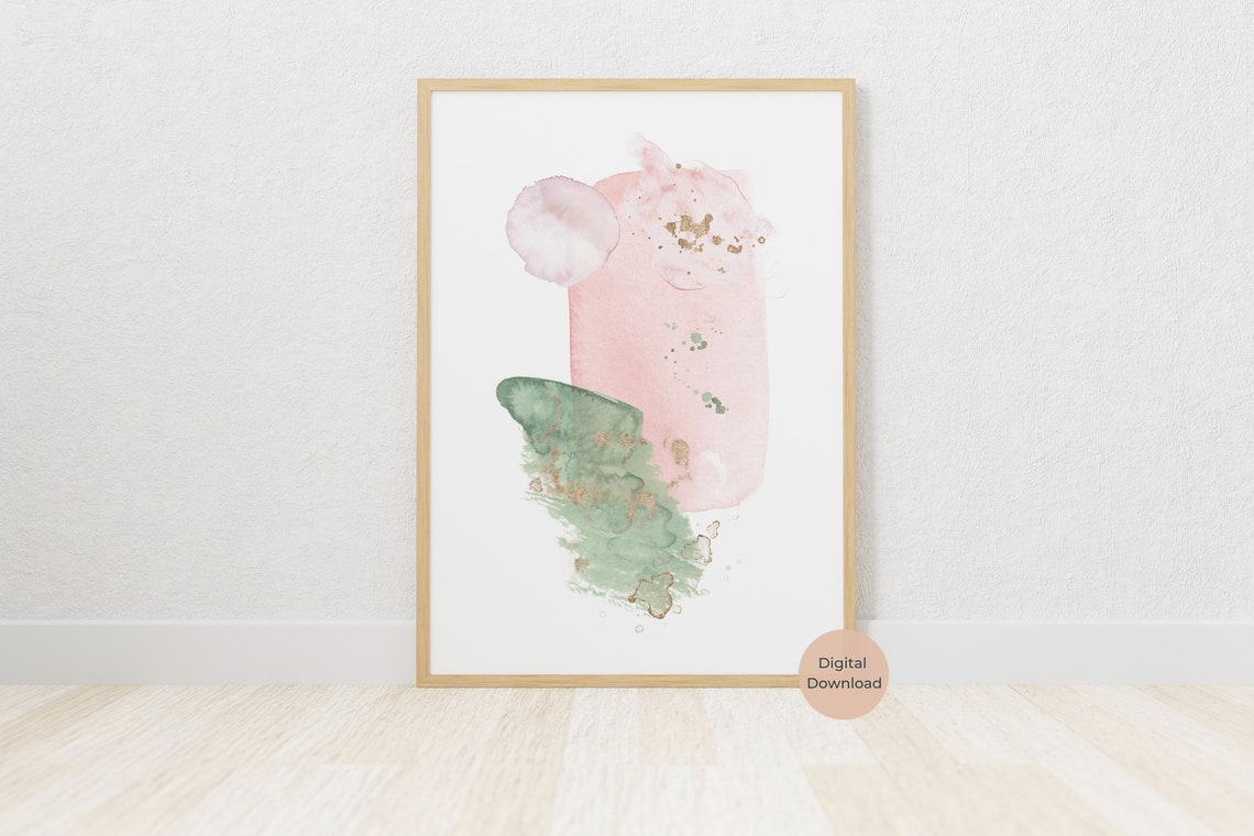 Sage Green and Pink Abstract Wall Art Set of 3 Blush Pink - Etsy