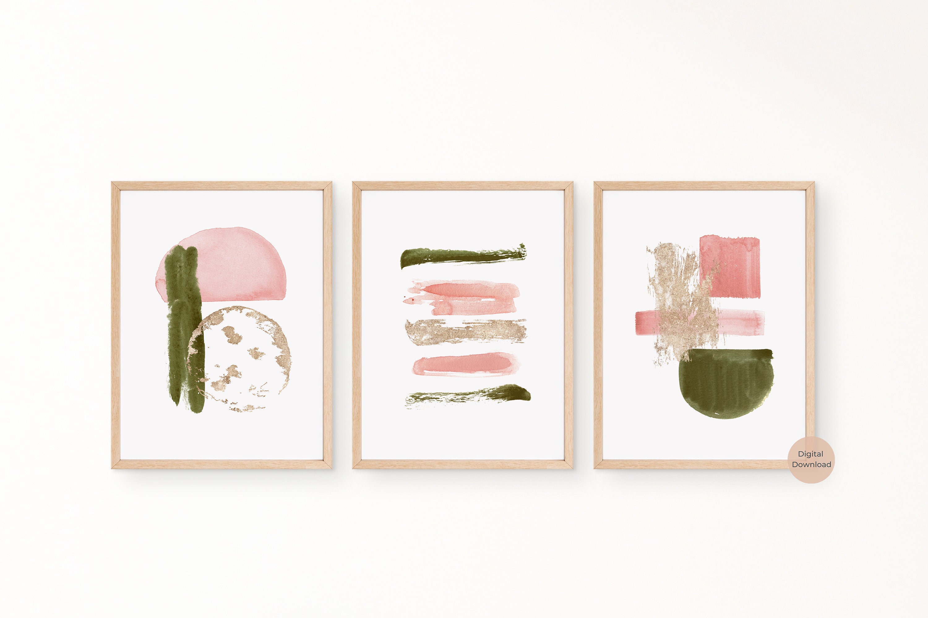 Sage Green Blush Pink and Gold Abstract Prints Set of 3 - Etsy