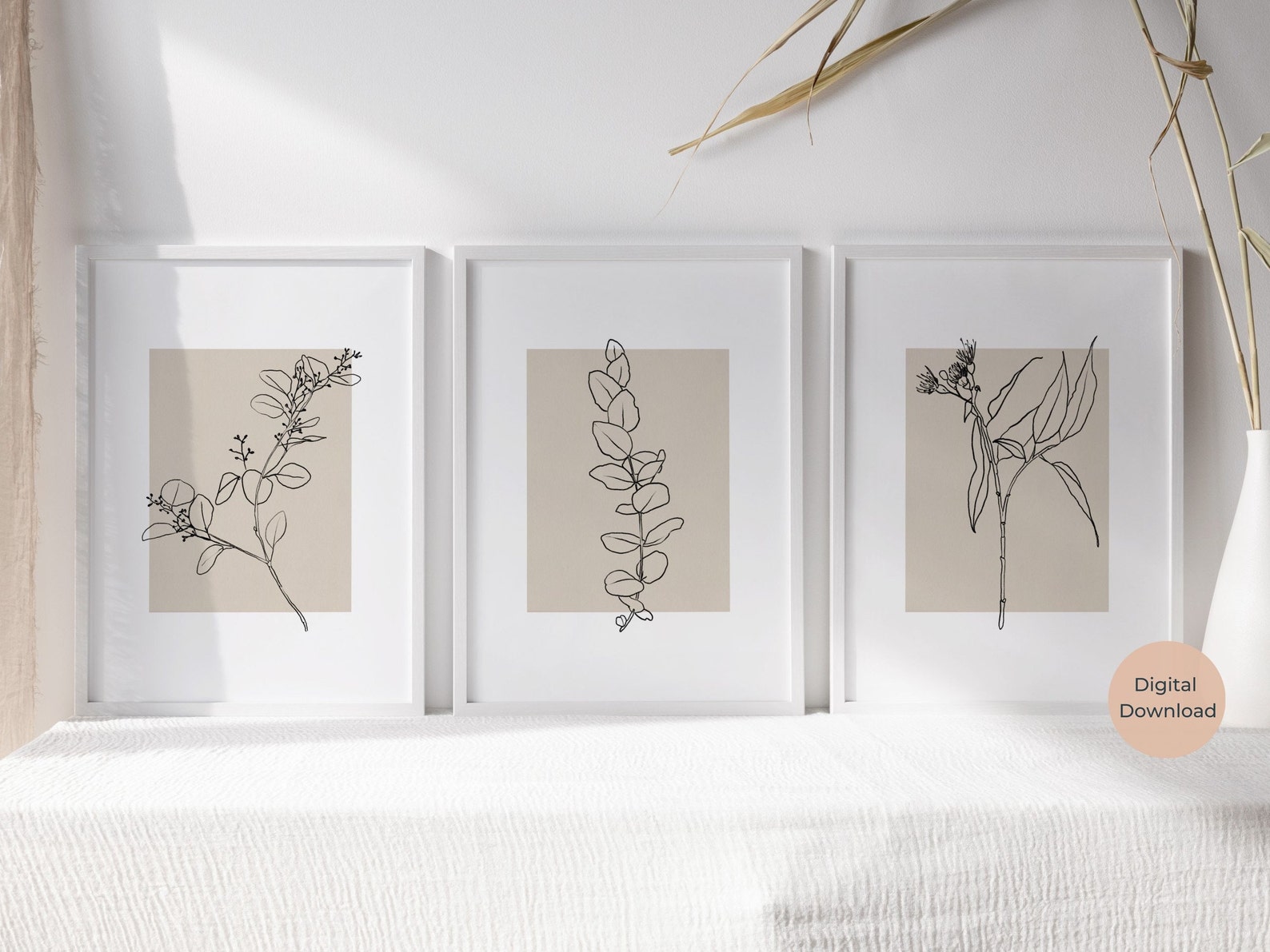 Botanical Line Drawing, Neutral and Beige Art Prints, Set of 3 ...