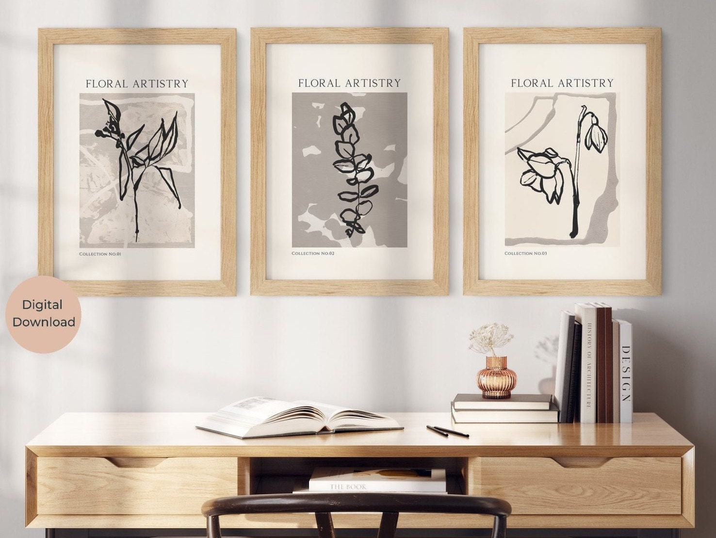 Neutral Botanical Line Art Print, Set of 3, Floral Line Art, Exhibition ...