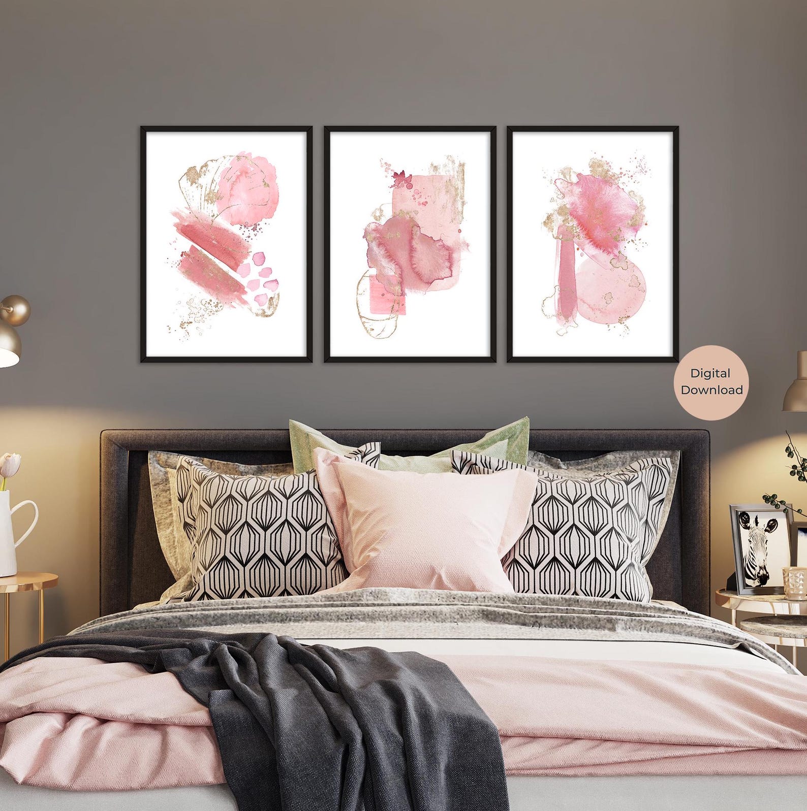 Blush Pink and Gold Abstract Prints, Set of 3, Modern Abstract Art ...