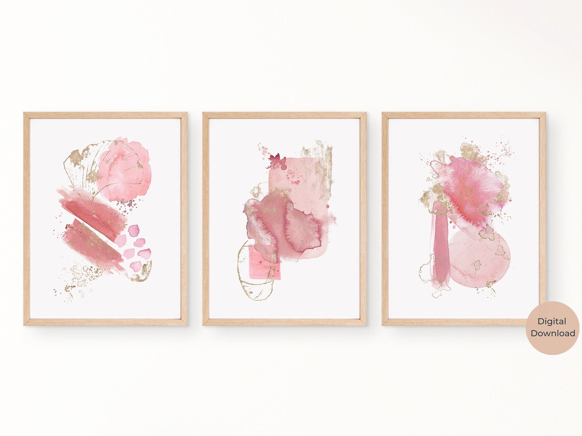 Blush Pink and Gold Abstract Prints Set of 3 Modern Abstract - Etsy
