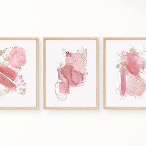 Blush Pink and Gold Abstract Prints, Set of 3, Modern Abstract Art ...