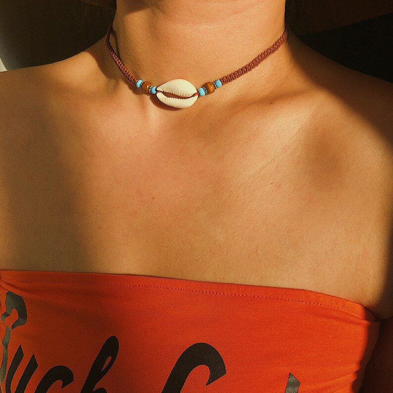 Bohemian Natural Sea Shell Cowrie Necklace for Women Choker Rope Chain ...