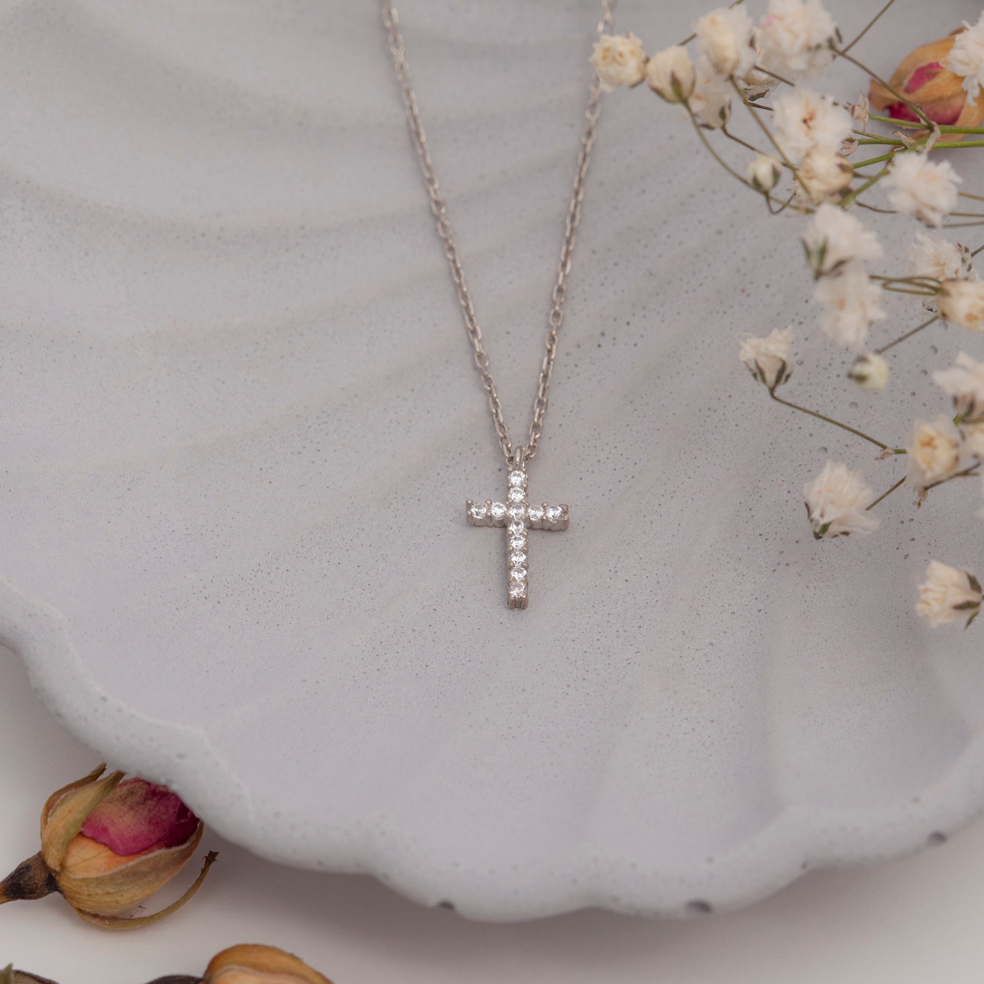 Dainty Silver Cross Necklaces for Women 14K Plated Cross - Etsy