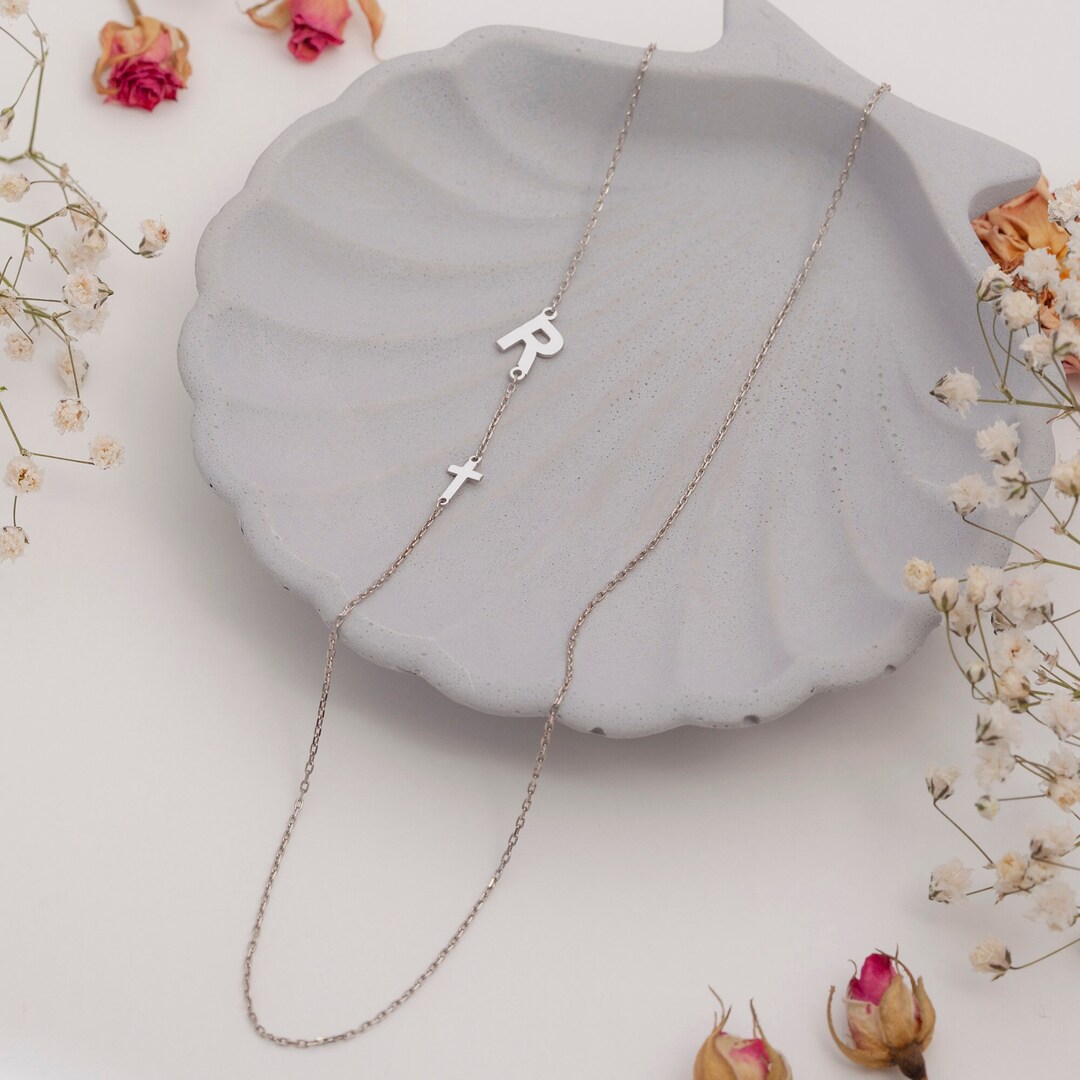 Silver Personalized Sideways Letter Necklace, Initial Pendants ...