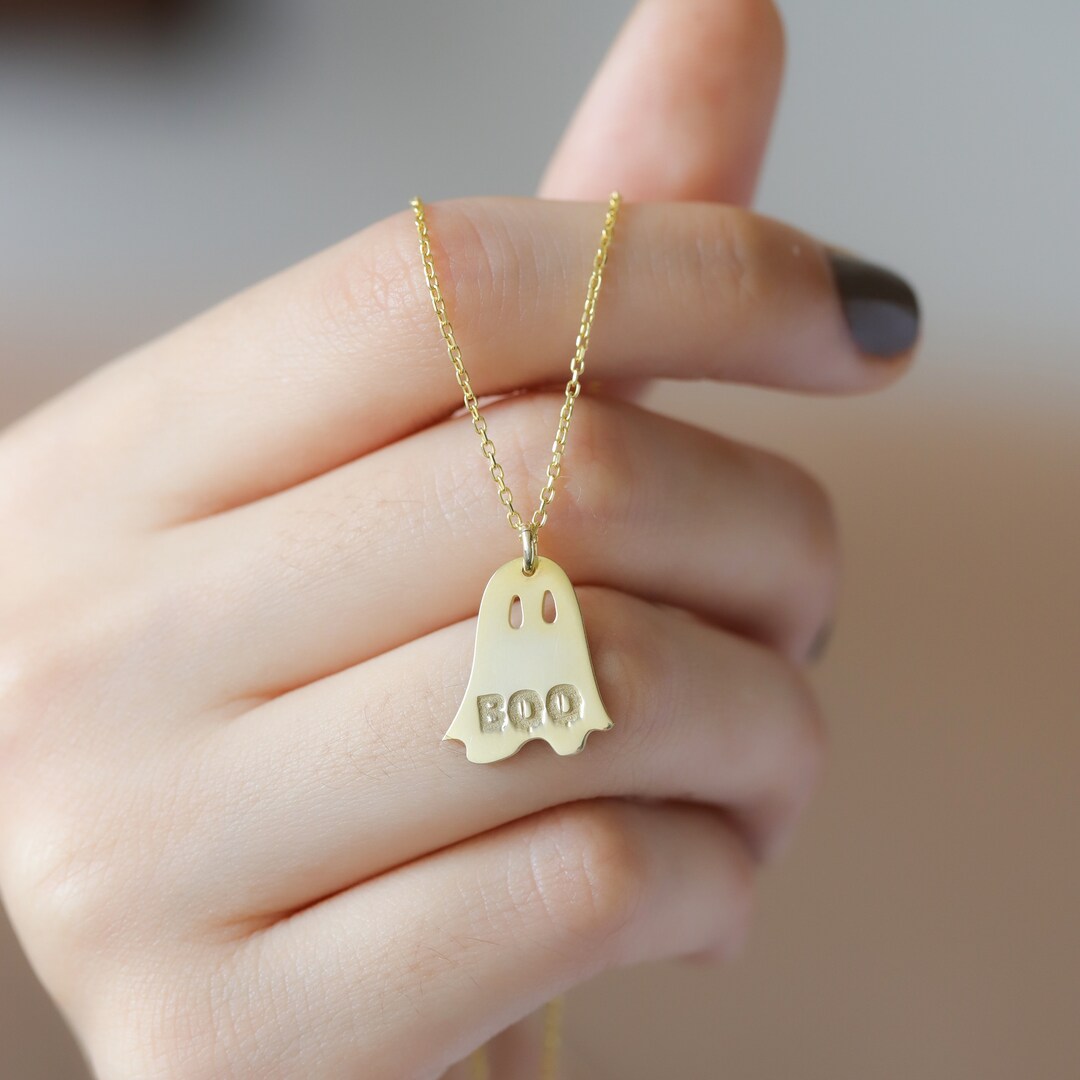 14K Gold & Silver Halloween Spooky Boo Necklace, Dainty Friendly ...