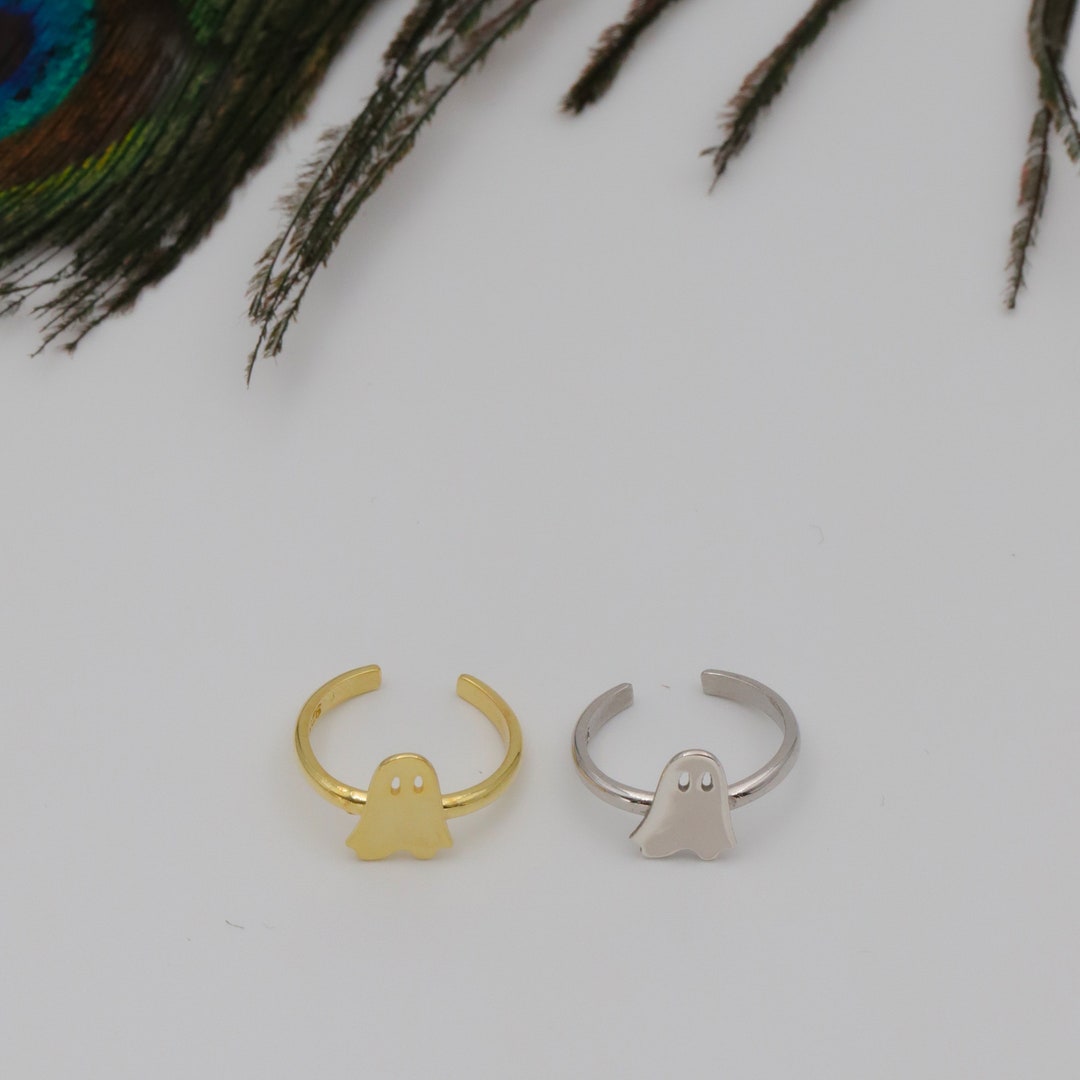 Gold & Silver Ghost Ring, Minimalist Spooky Ghost Ring, Cute Jewelry ...