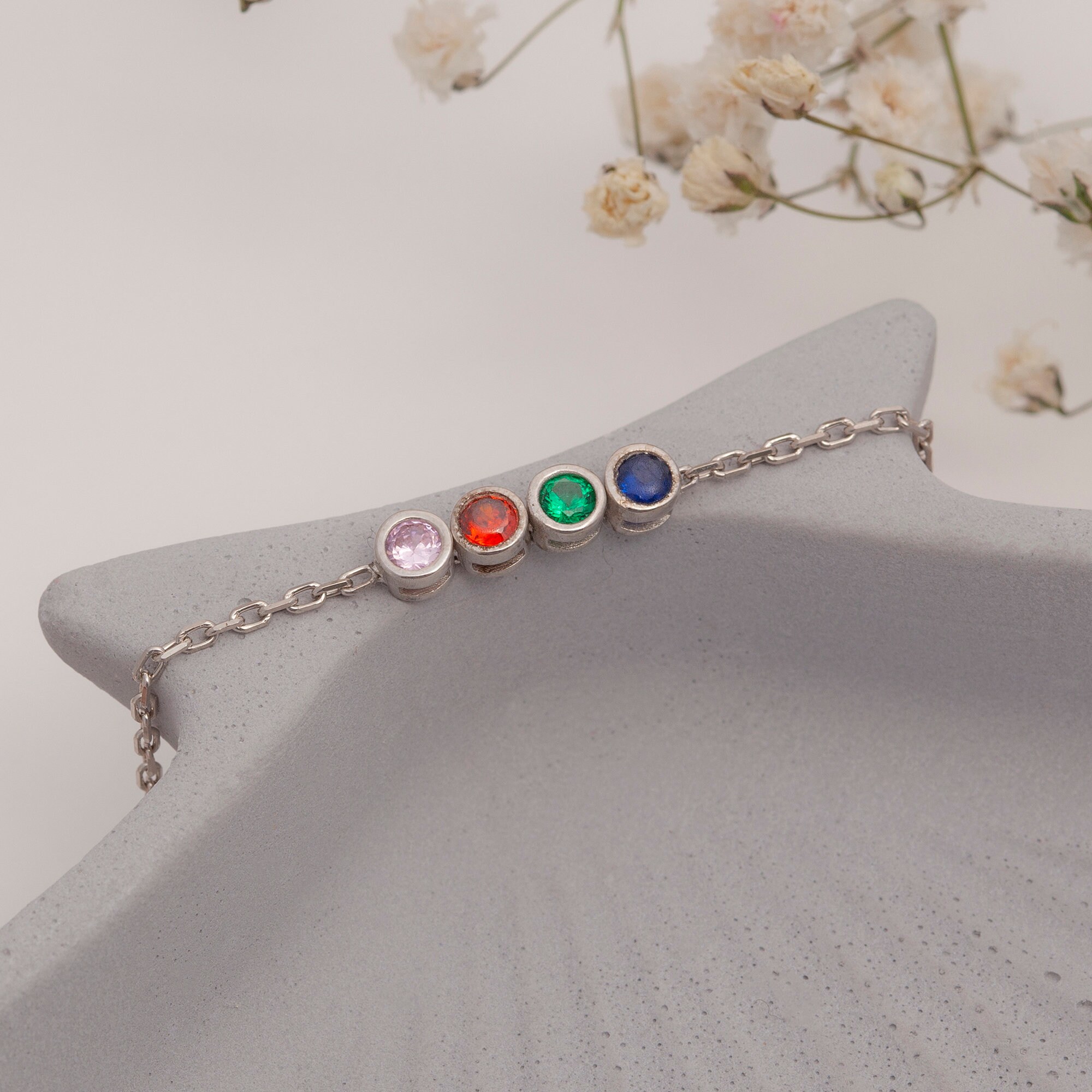 14K Gold Family Birthstone Bracelet, Personalized Multi-stone Jewelry ...