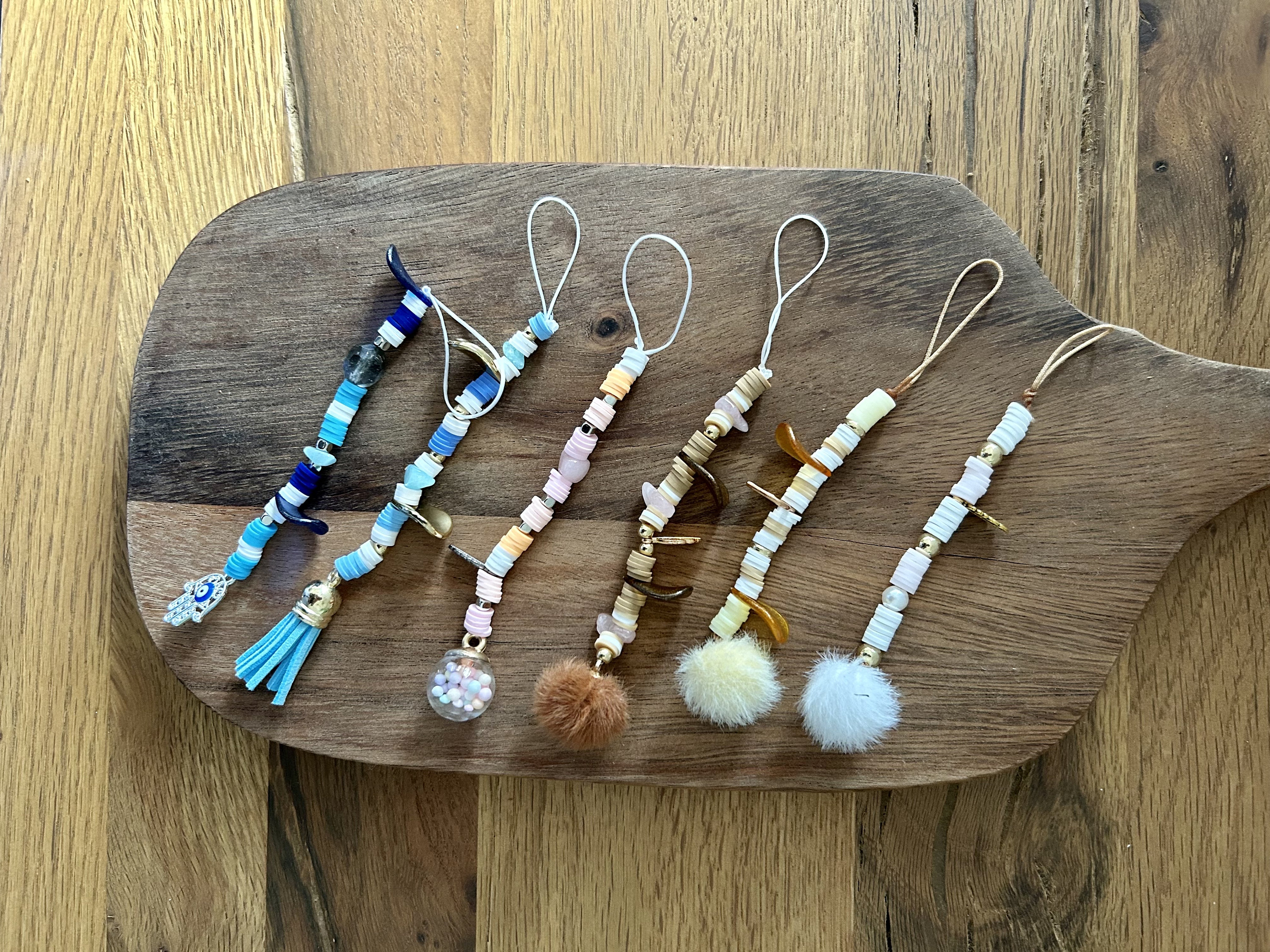 Charm Bracelet and Pom Pom Matching Phone / Bag Charm Gift Set. pink ...