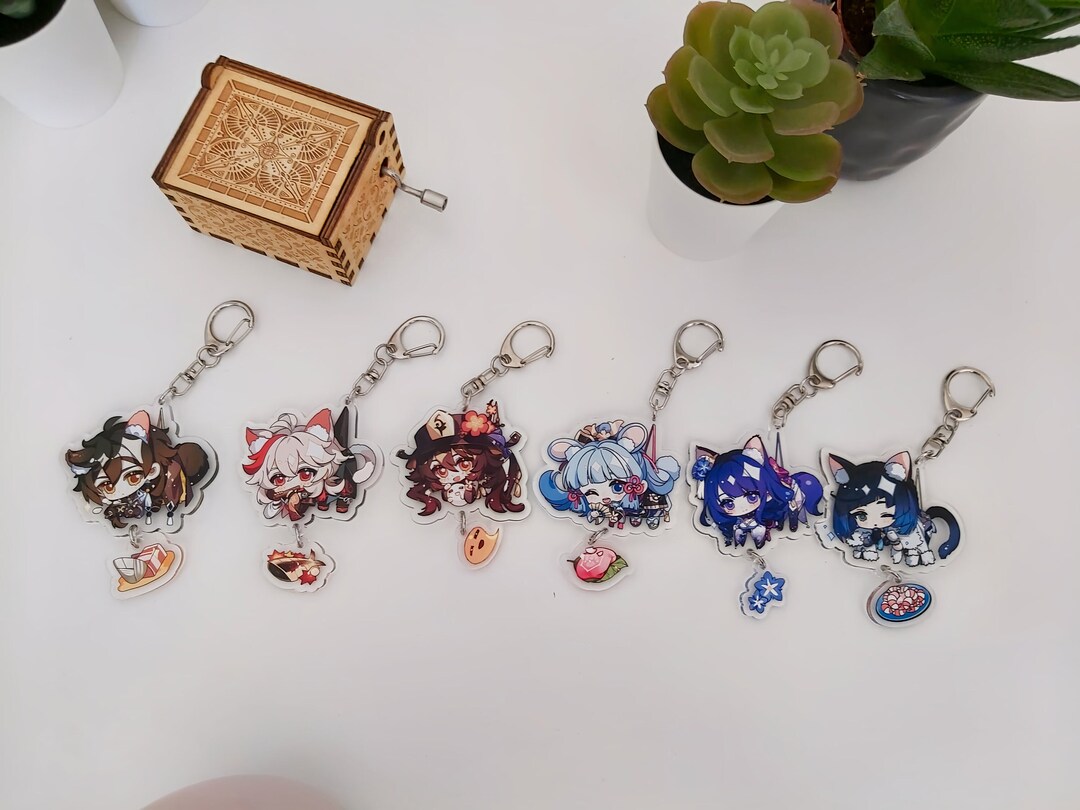 Genshin Impact Keychain Acrylic Charm Chibi Anime Double-sided Keychain ...