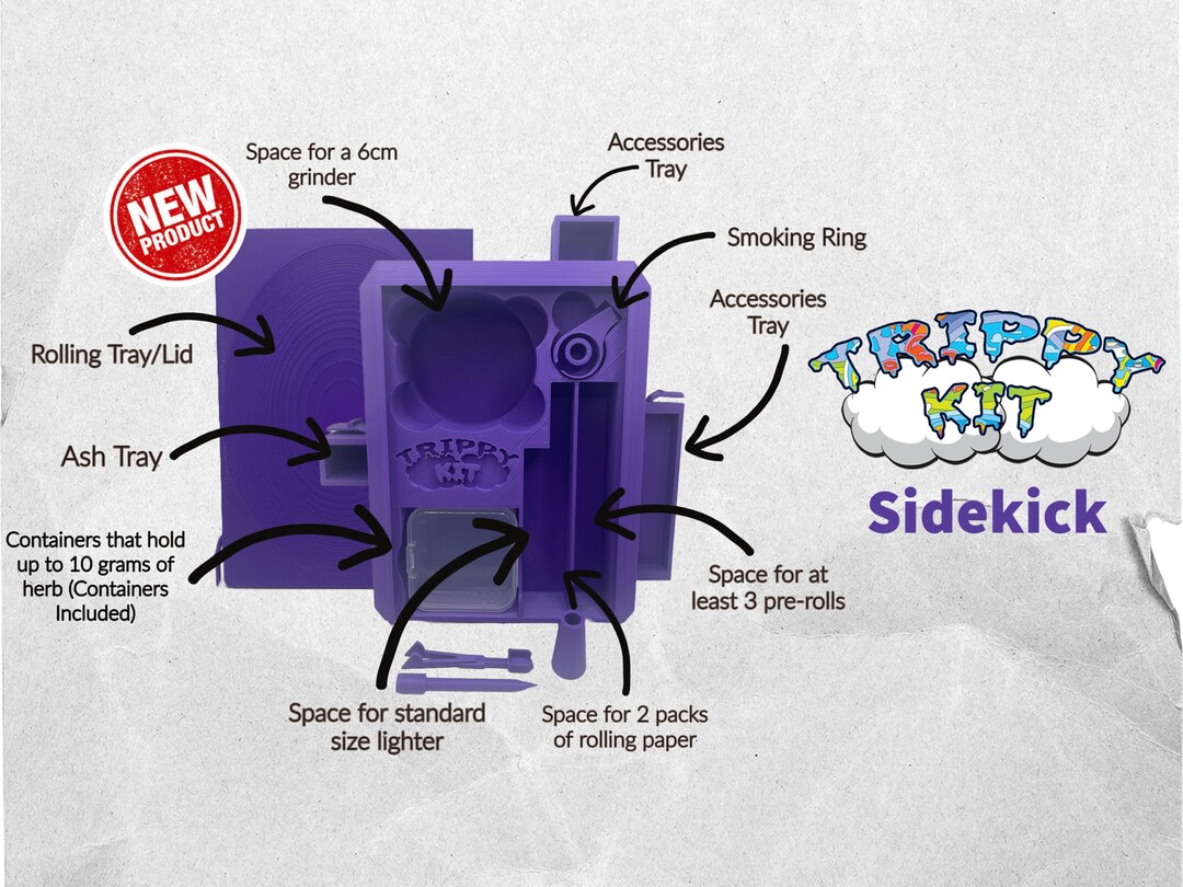 TRIPPY KIT Sidekick Weed Kit Stash Box Rolling Kit Ash Tray Cannabis ...