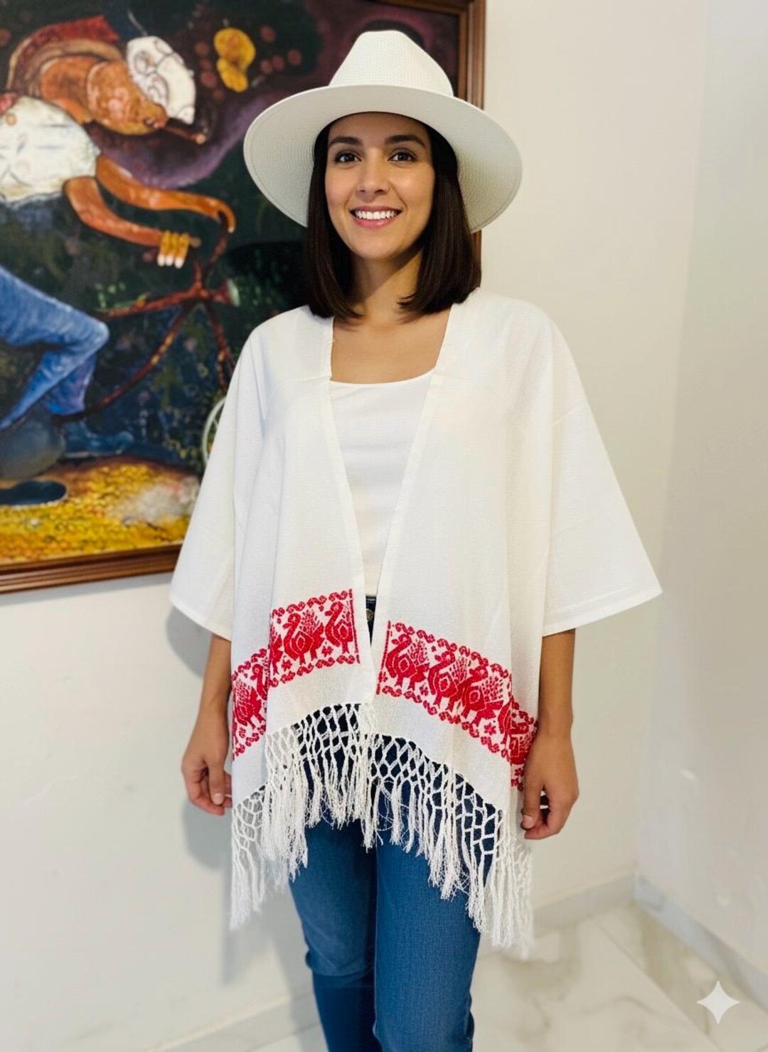 Rebozo De Algodón,bordado a Mano,ponchó Hippie Tejido,capa Bohemia ...