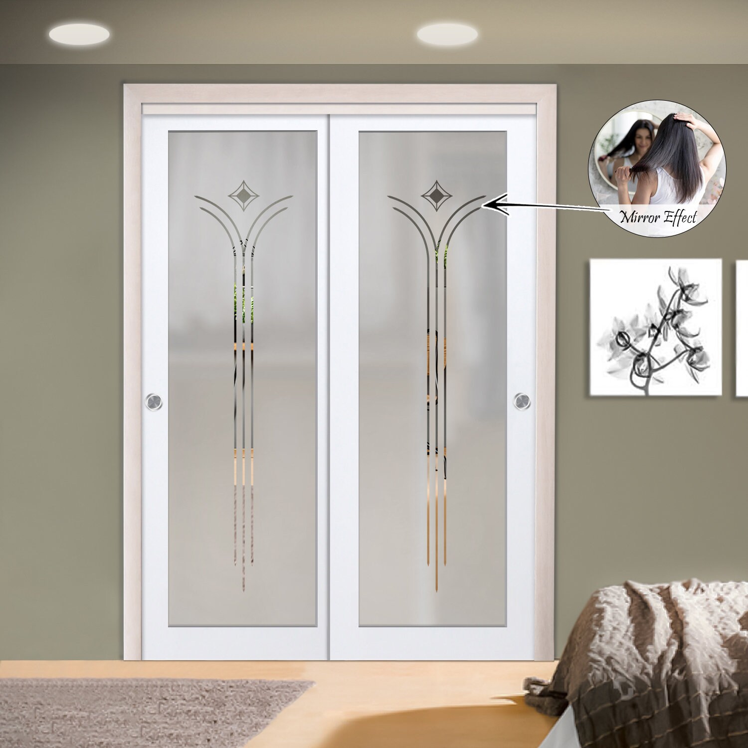 Modern White 2 Panels Sliding Closet Doors With Frosted Design - Etsy