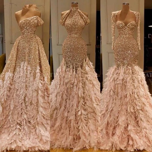 Gold Sequin Mermaid Prom Gown Etsy