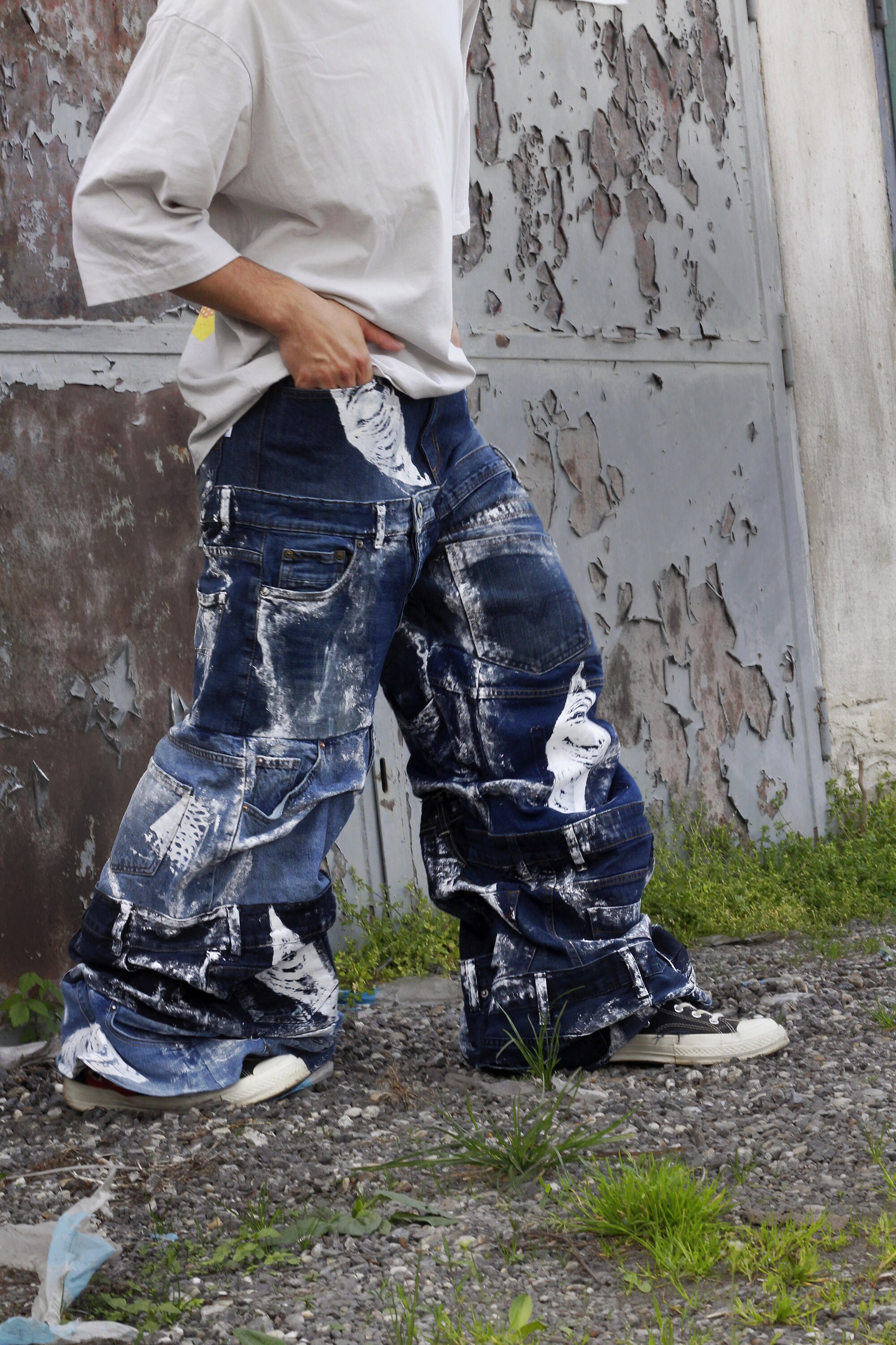 Custom Baggy Denim Jeans/upcycled Denim Trousers/eye Print/draped ...