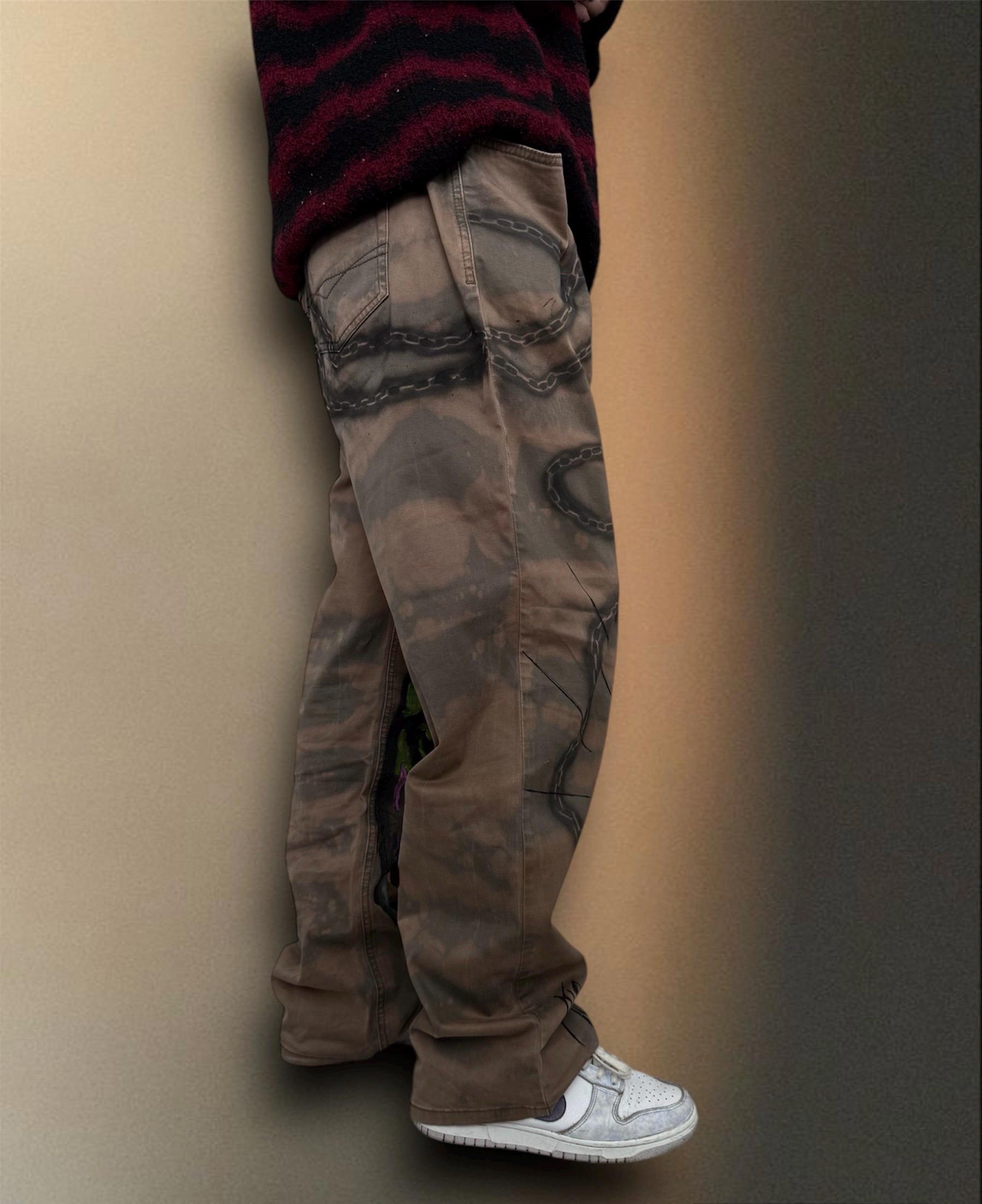Skull Punk” Bleached Hand Painted Trousers - Etsy